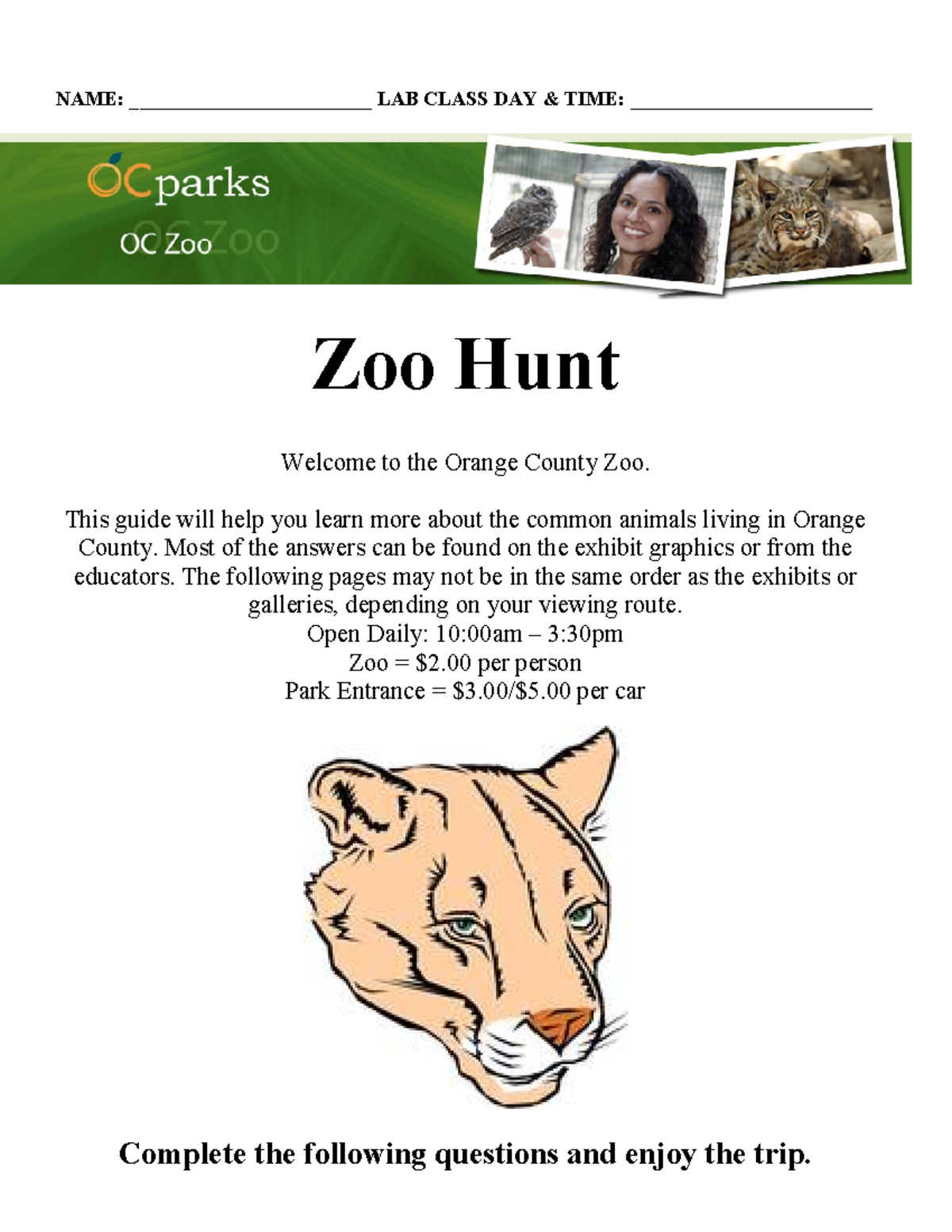 OC Zoo Hunt-2019 - Fill this worksheet out during your zoo field trip ...