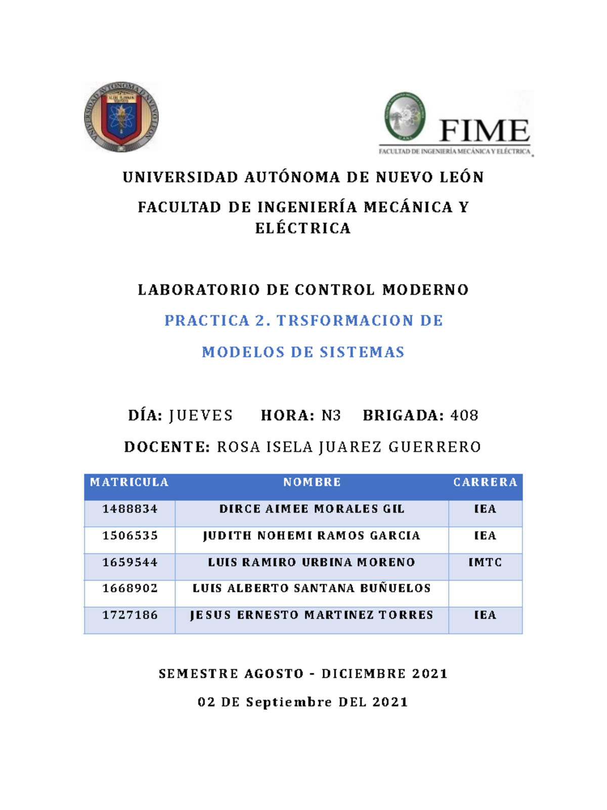 Practica 2LBCM Practica #2.1 EQ1 de laboratorio de control moderno año 2022 - U N I V E R S I DA ...