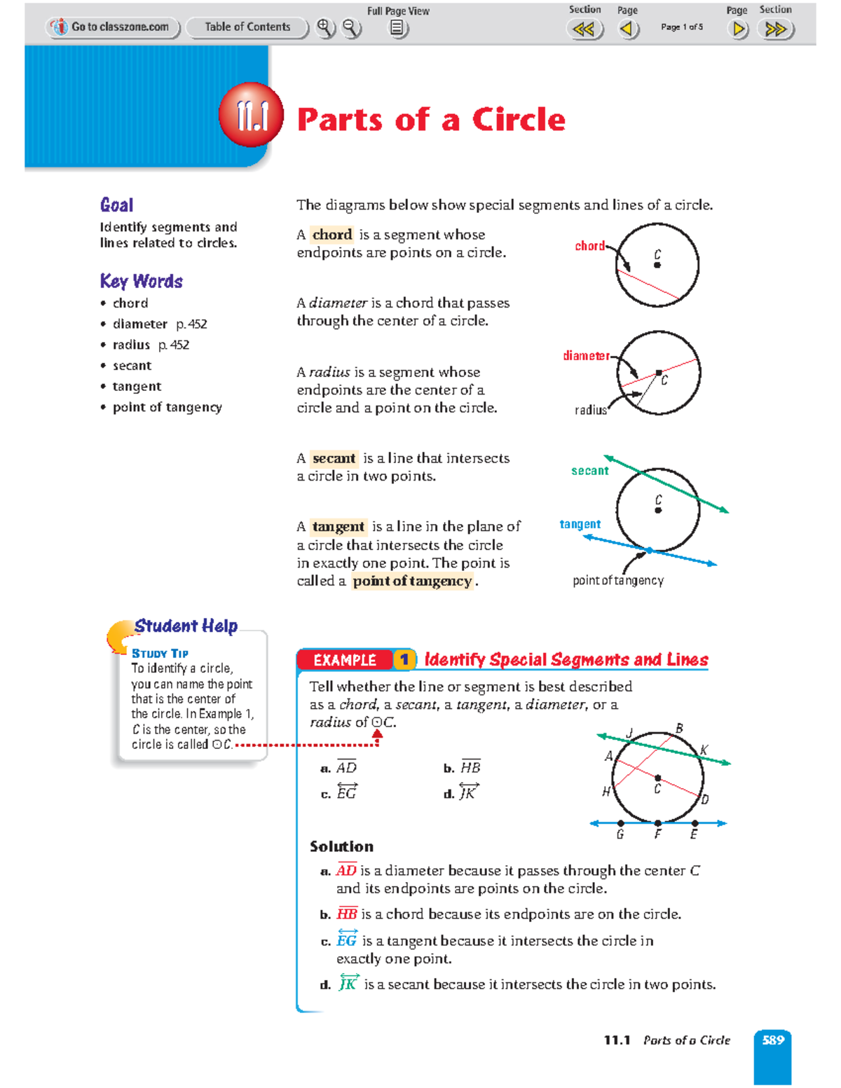 T11 - hello - 11 Parts of a Circle 589 Goal Identify segments and lines ...