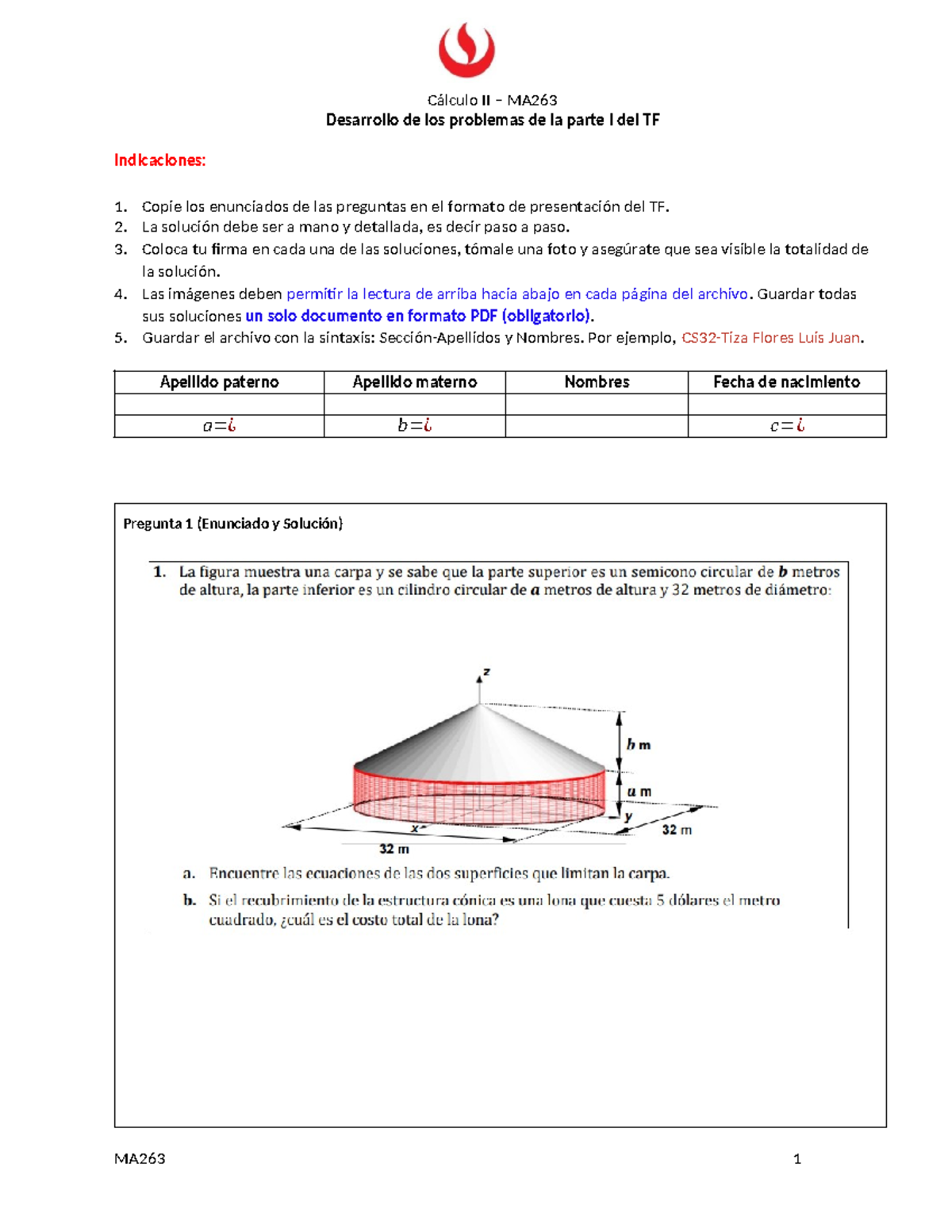 MA263 Plantilla - Desarrollo de la parte I del TF - Cálculo II – MA Desarrollo de los problemas ...
