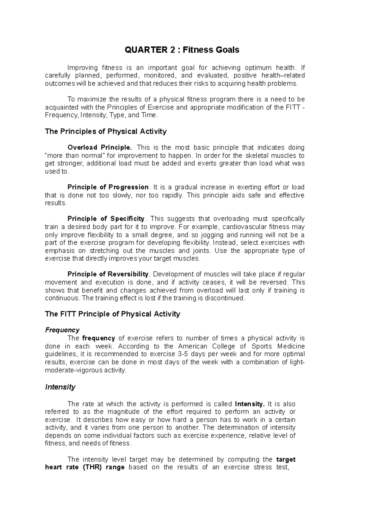 Hope 1 2nd quarter - hope reviewer - QUARTER 2 : Fitness Goals ...