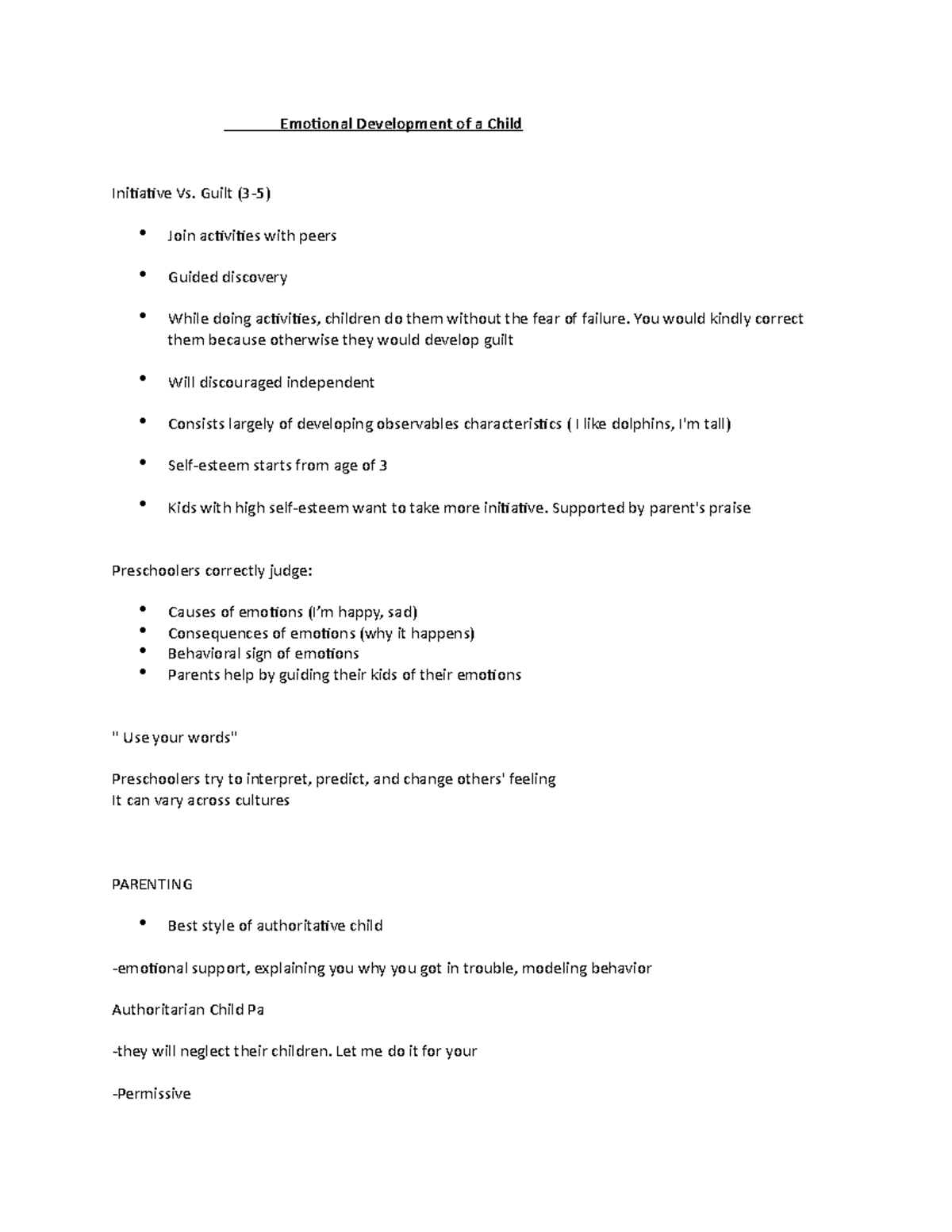 Emotional Development of a Child Notes - Emotional Development of a ...