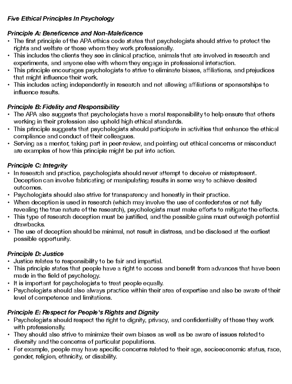 PSY-260 Five Ethical Principles In Psychology - Five Ethical Principles ...