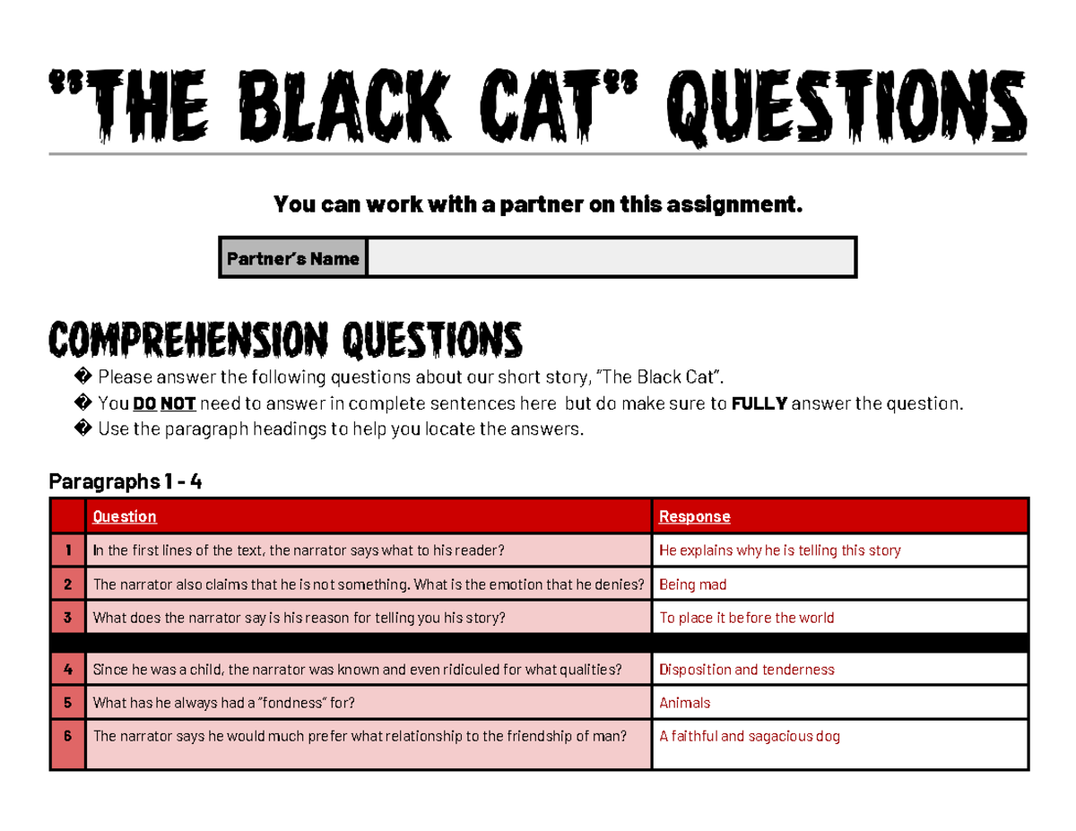 Copy of The Black Cat Questions - You can work with a partner on this ...