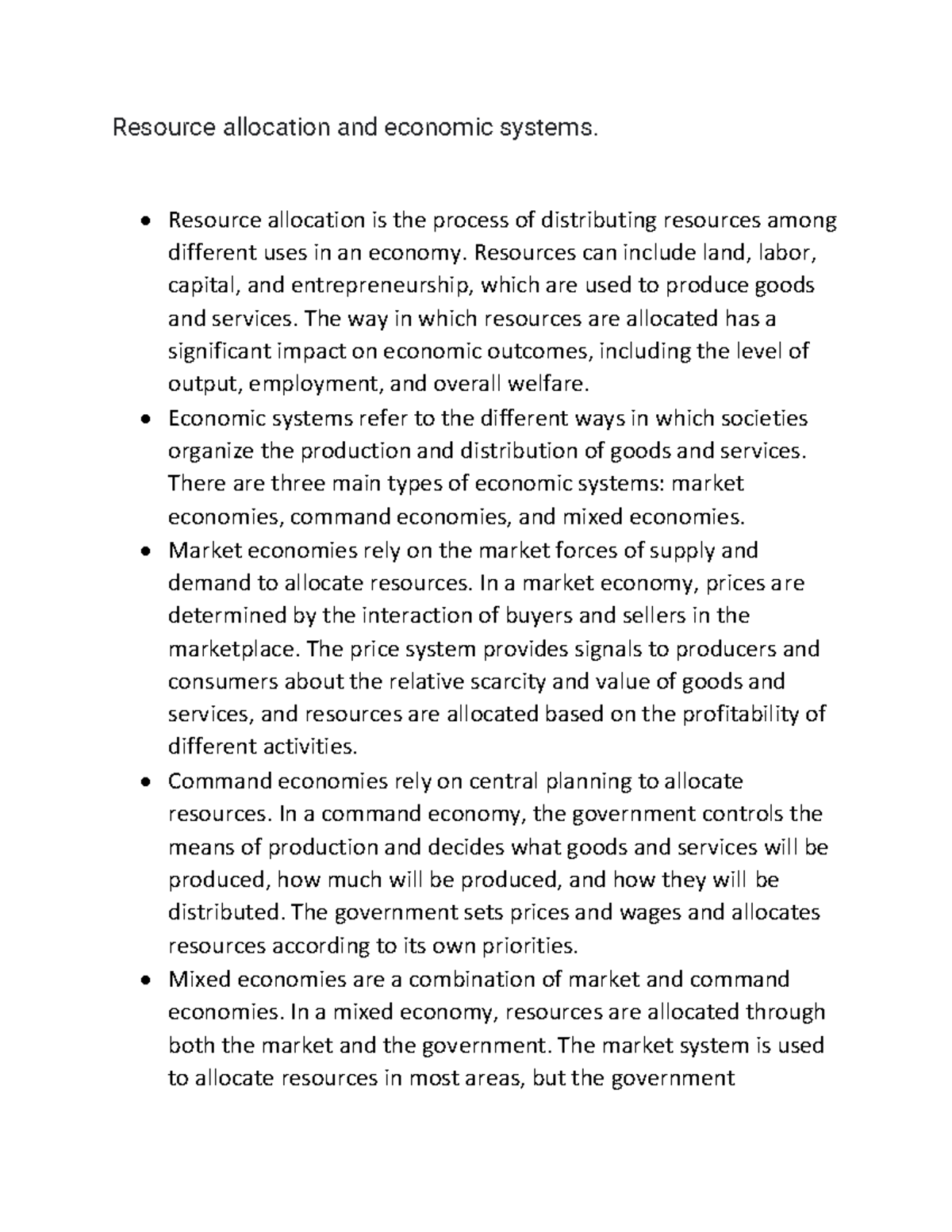 Resource allocation and economic systems - Resource allocation is the ...