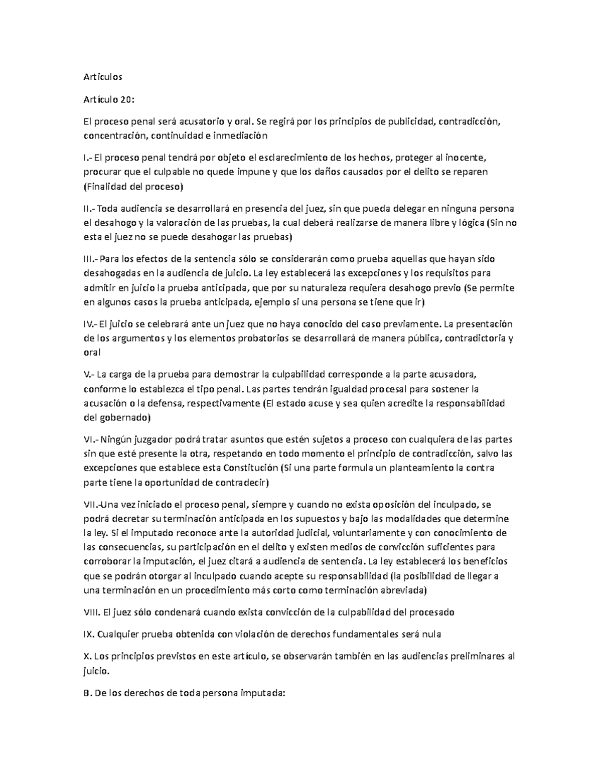 Articulos - apuntes de clase - Articulos Artículo 20: El proceso penal ...