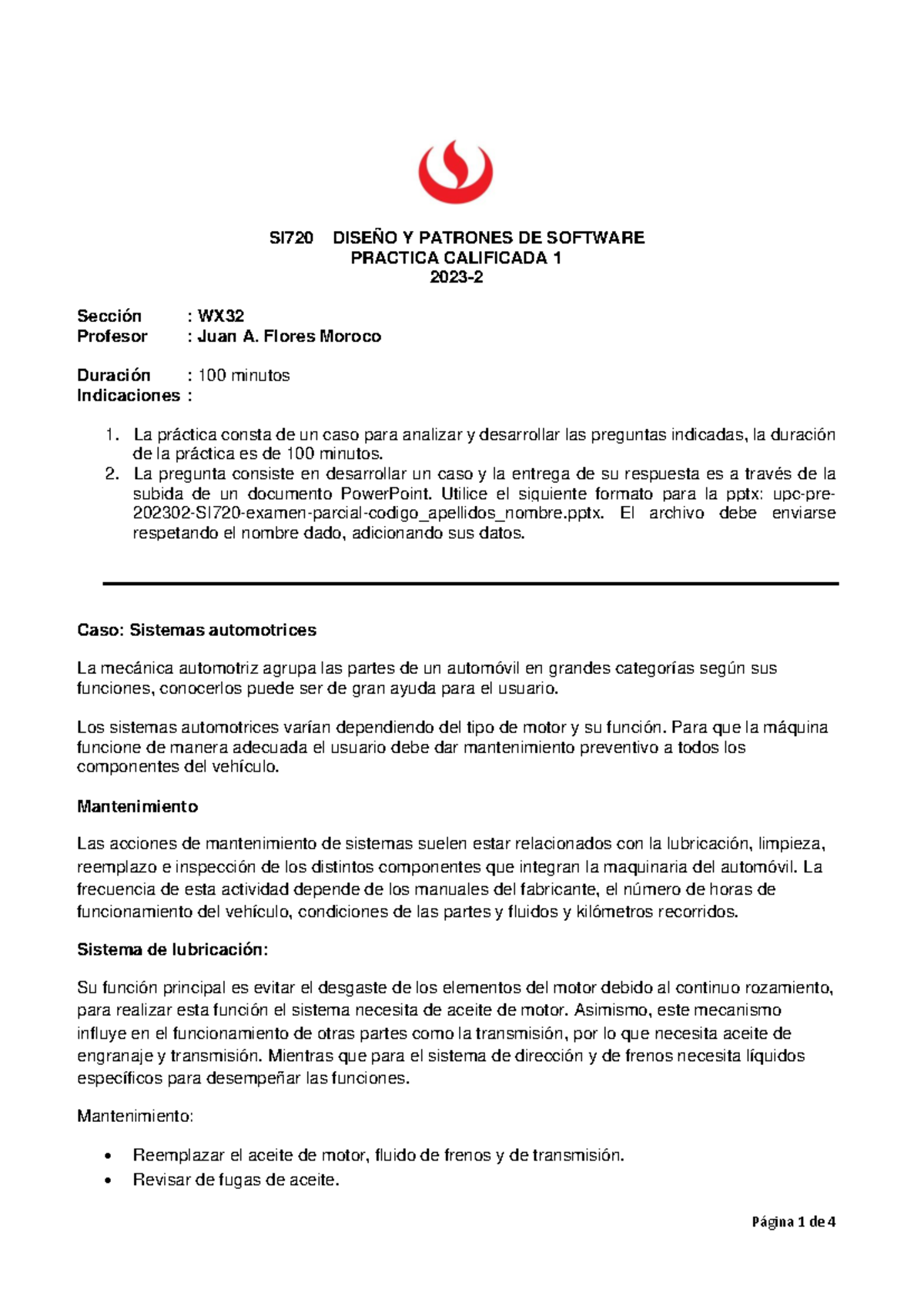 Upc-pre-202302-SI720-wx32 Diseño y patrones de Software-PC1 - SI720 DISEÑO Y PATRONES DE ...