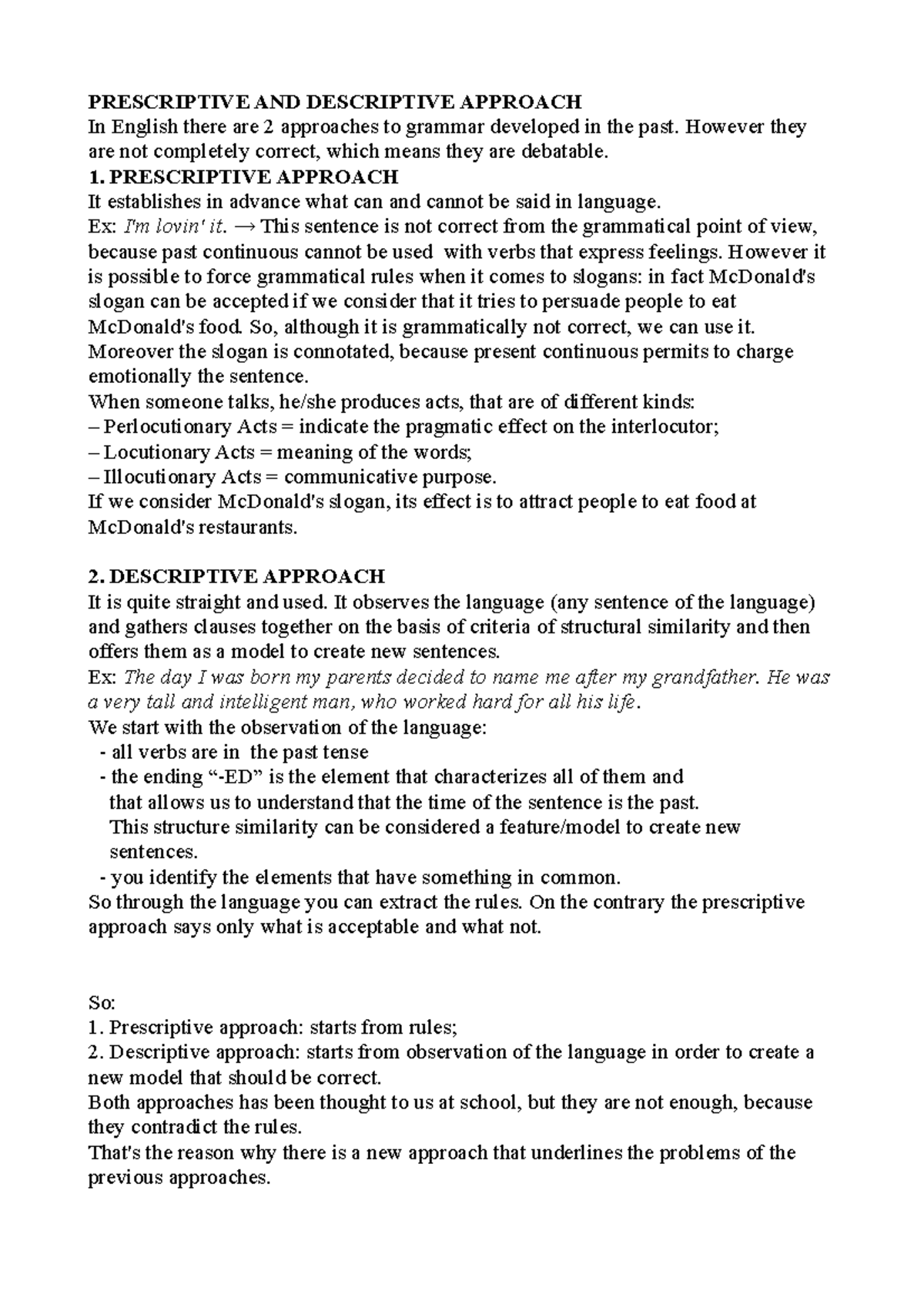 Inglese - Prescriptive And Descriptive Approach - PRESCRIPTIVE AND ...