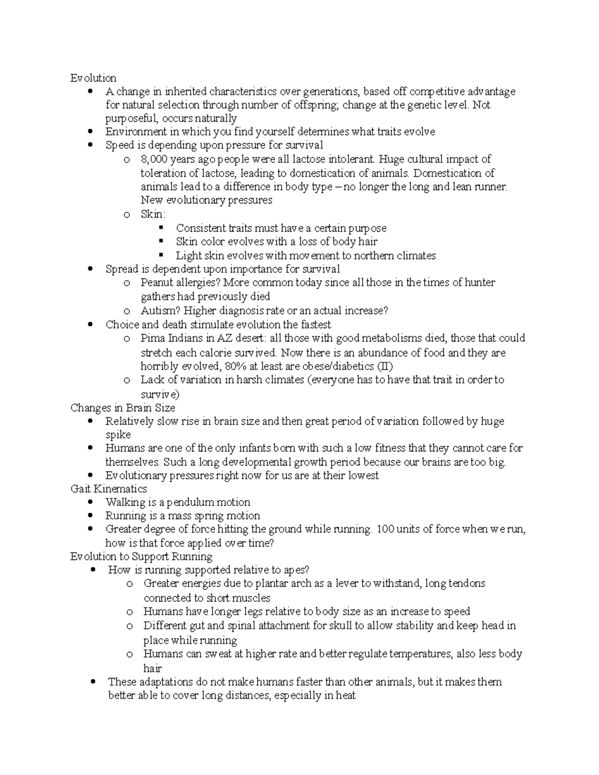 Lecture notes, lecture exam 1 - Evolution of running - Evolution A ...