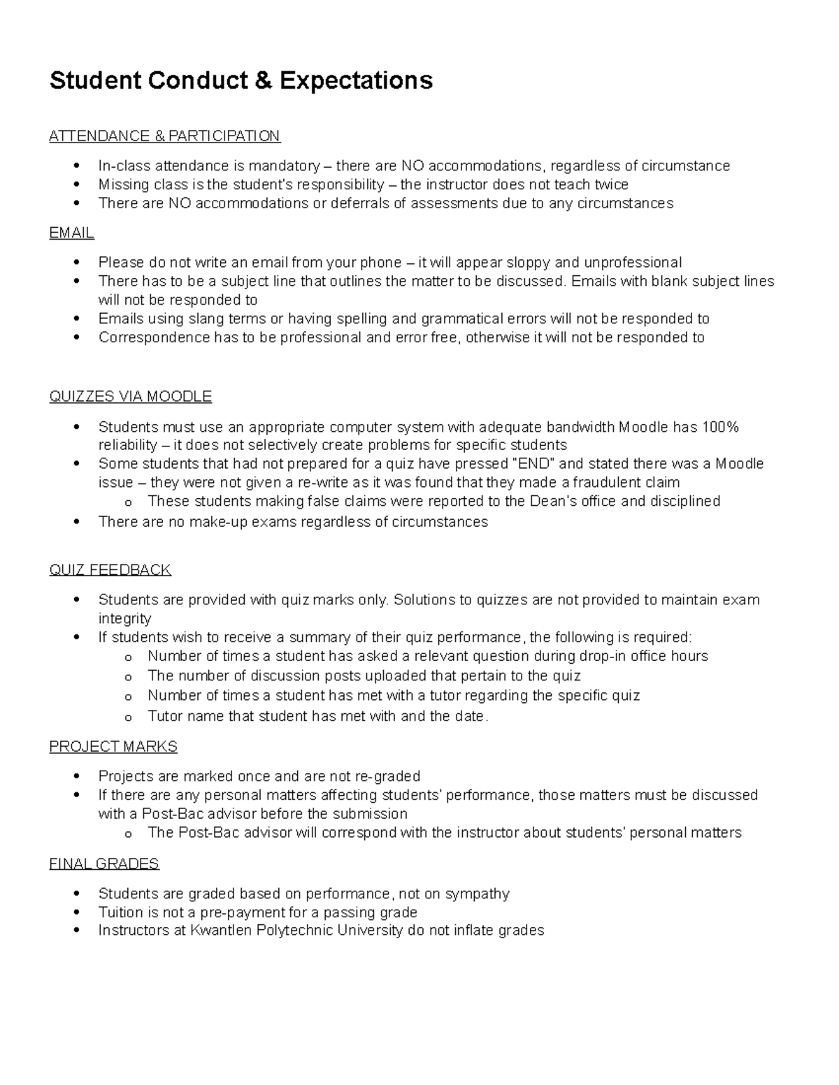 Student Conduct and Expectations - Student Conduct & Expectations ...