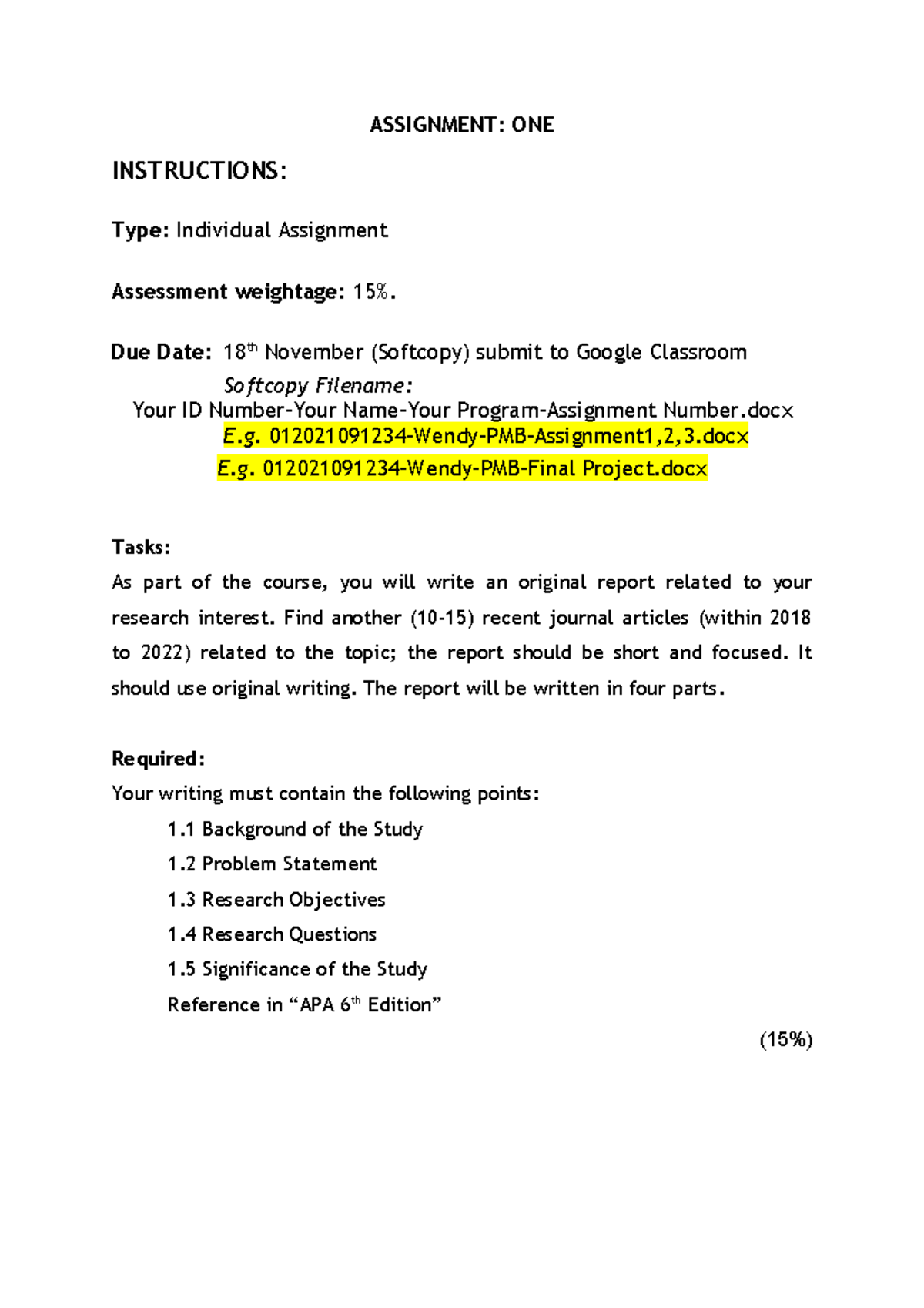 Assignment 1 - Research - ASSIGNMENT: ONE INSTRUCTIONS: Type ...