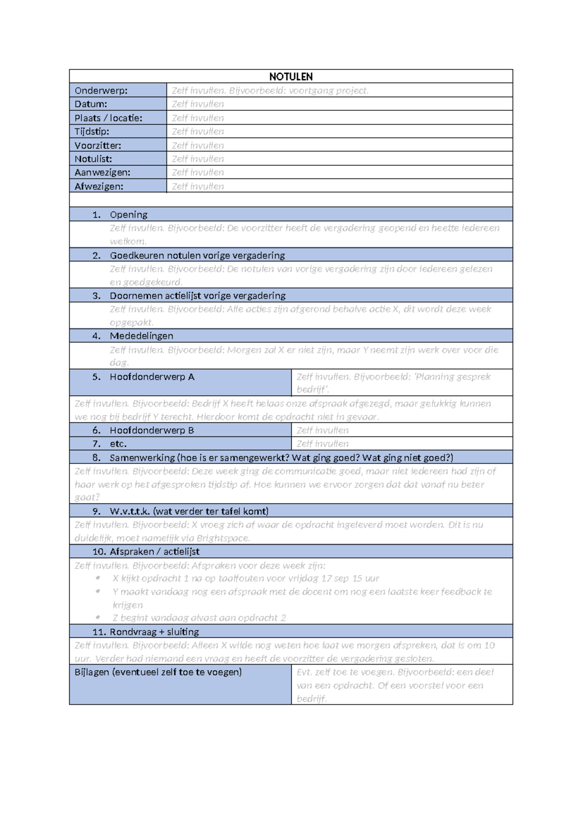 Notulen format - NOTULEN Onderwerp: Zelf invullen. Bijvoorbeeld ...