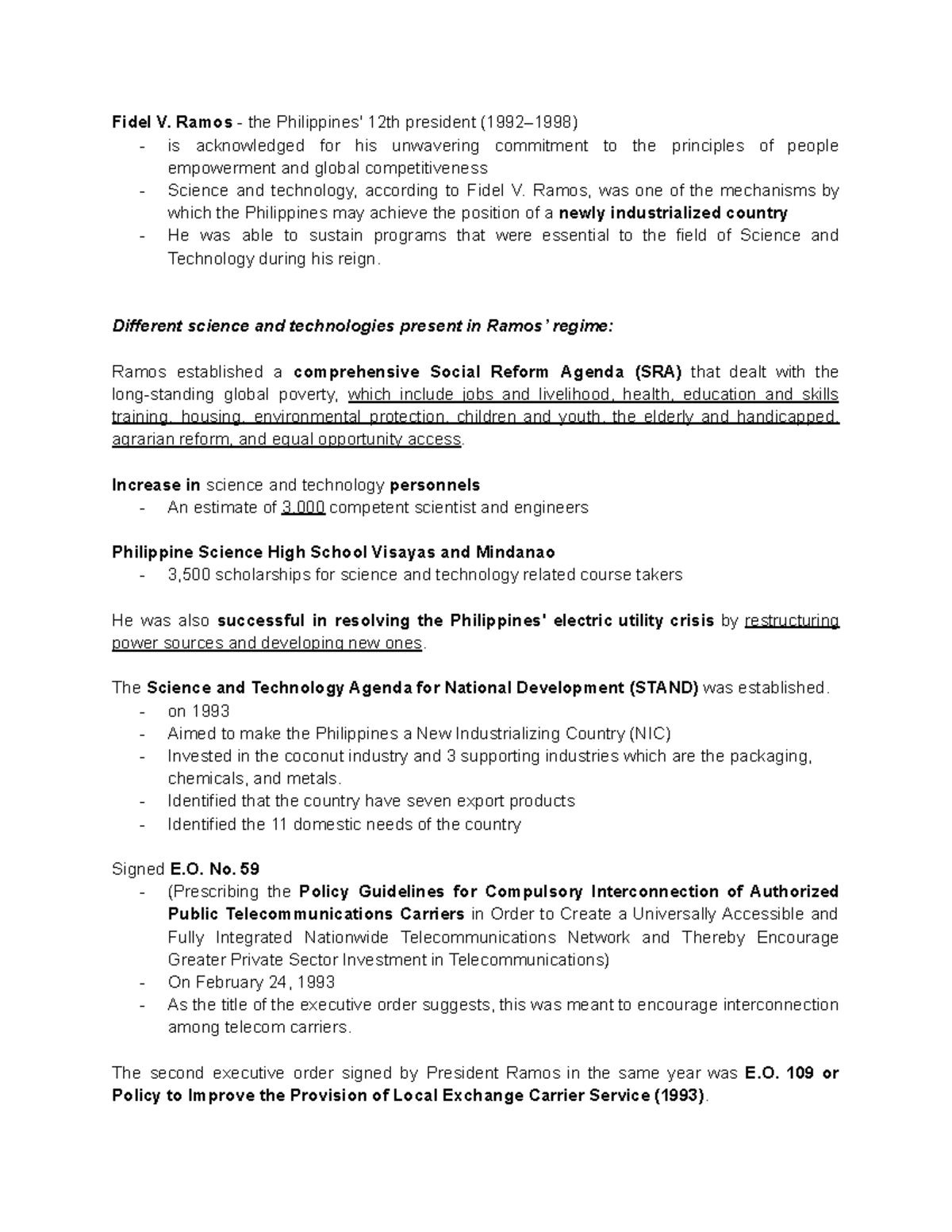 STS - Ramos - for homeworks - Fidel V. Ramos - the Philippines' 12th ...