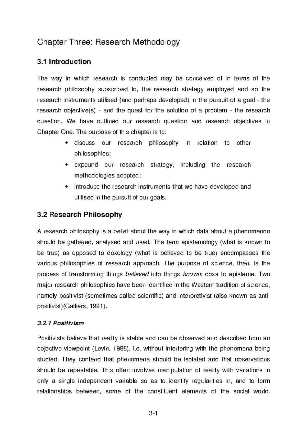 Research Philosophy - Chapter Three: Research Methodology 3 ...