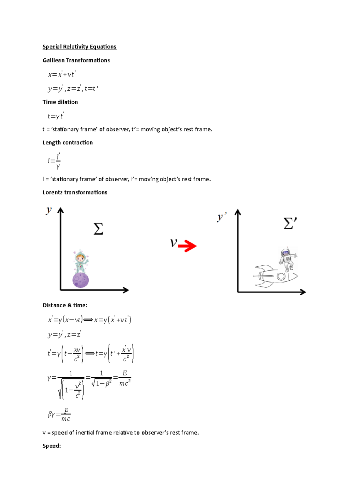 Key Equations in Special Relativity - Special Relativity Equations ...