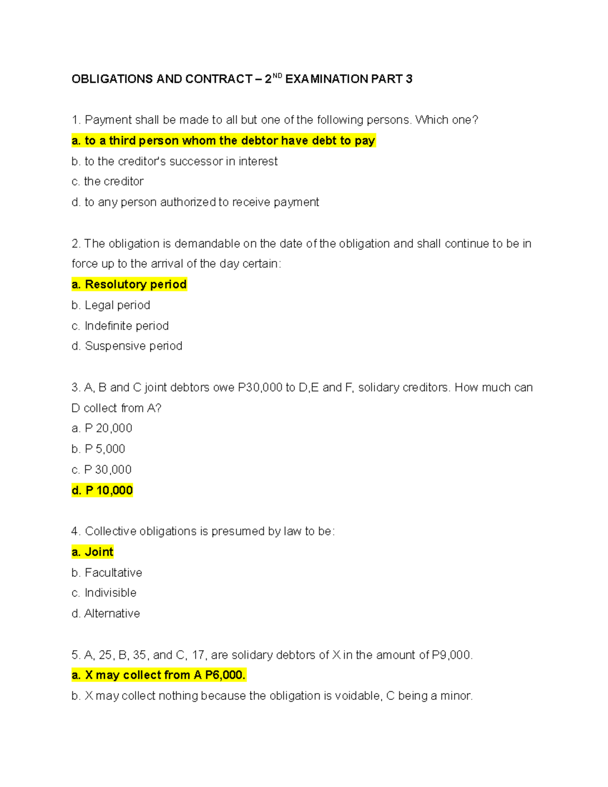 Obligations AND Contract – 2ND Examination PART 3 - OBLIGATIONS AND ...