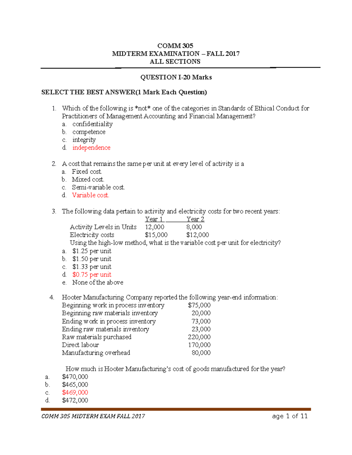 Midterm Exam 16 October 2017 Questions And Answers Comm 305 Midterm Examination Fall 2017