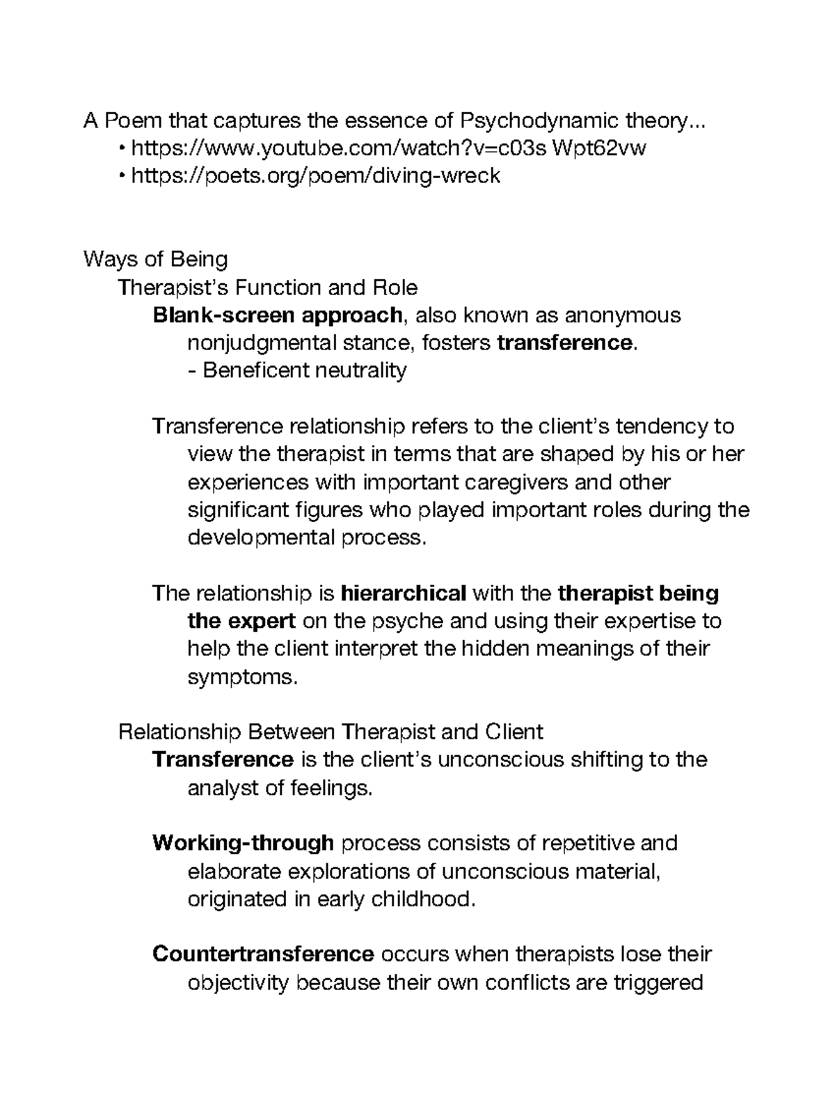 Psychoanalytic Therapy (Psychodynamic Approaches) CH 4 - A Poem that ...