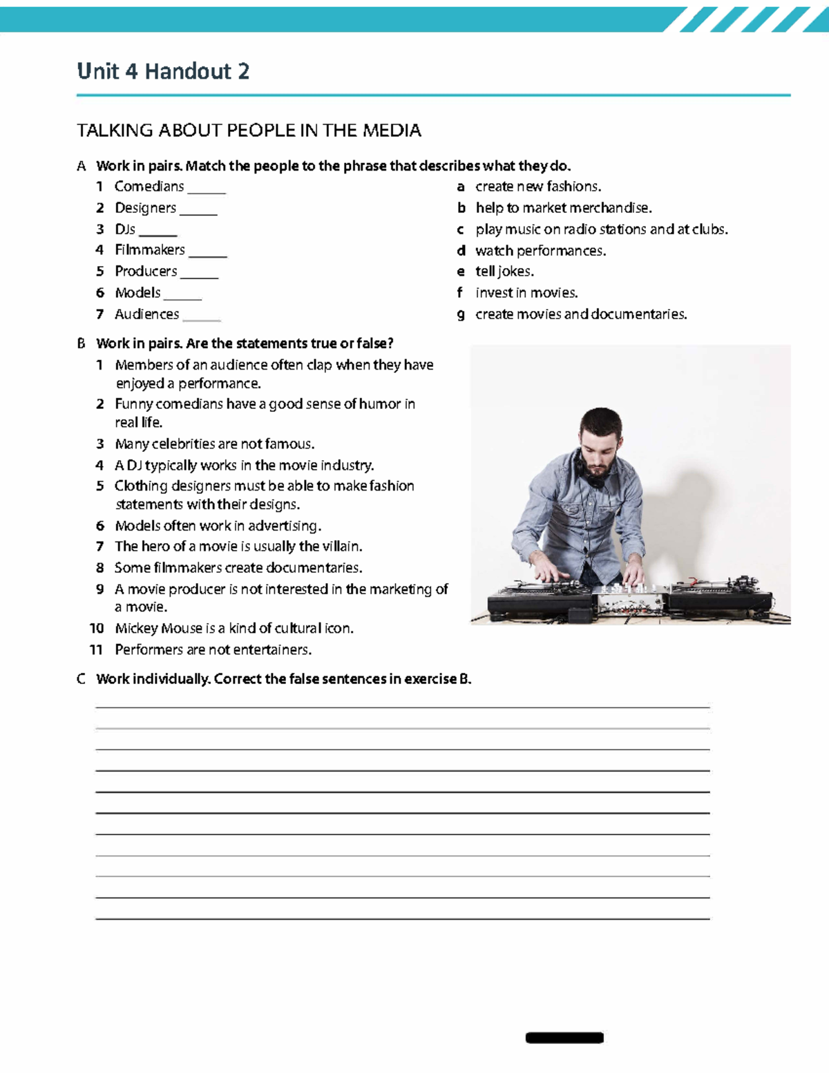 BUS 2.0 Level 4 Lesson Plan 4 Handout 2 - Unit 4 Handout 2 TALKING ...