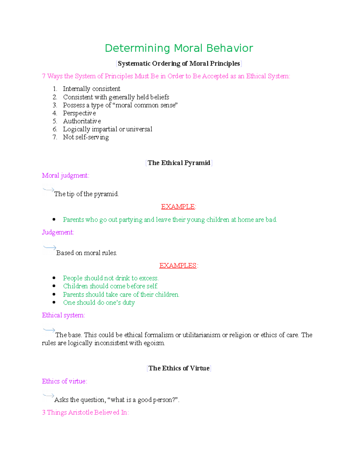 Determining Moral Behavior (class year: spring 2022) - Determining ...