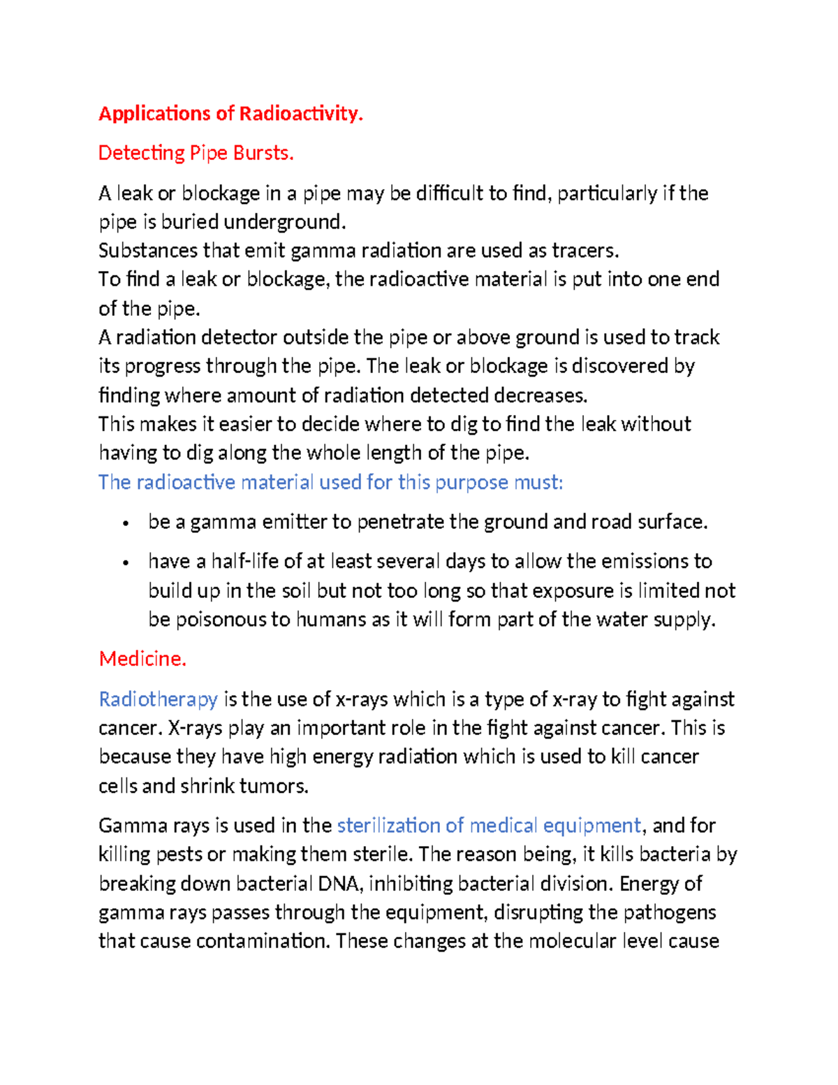 Applications of Radioactivity - Detecting Pipe Bursts. A leak or ...