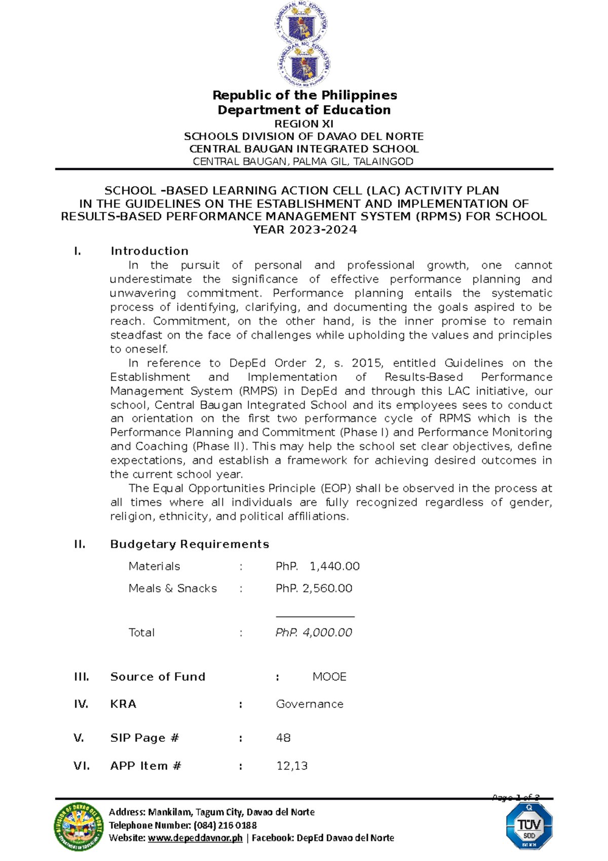 LAC-RPMS - RPMS - Republic of the Philippines Department of Education ...