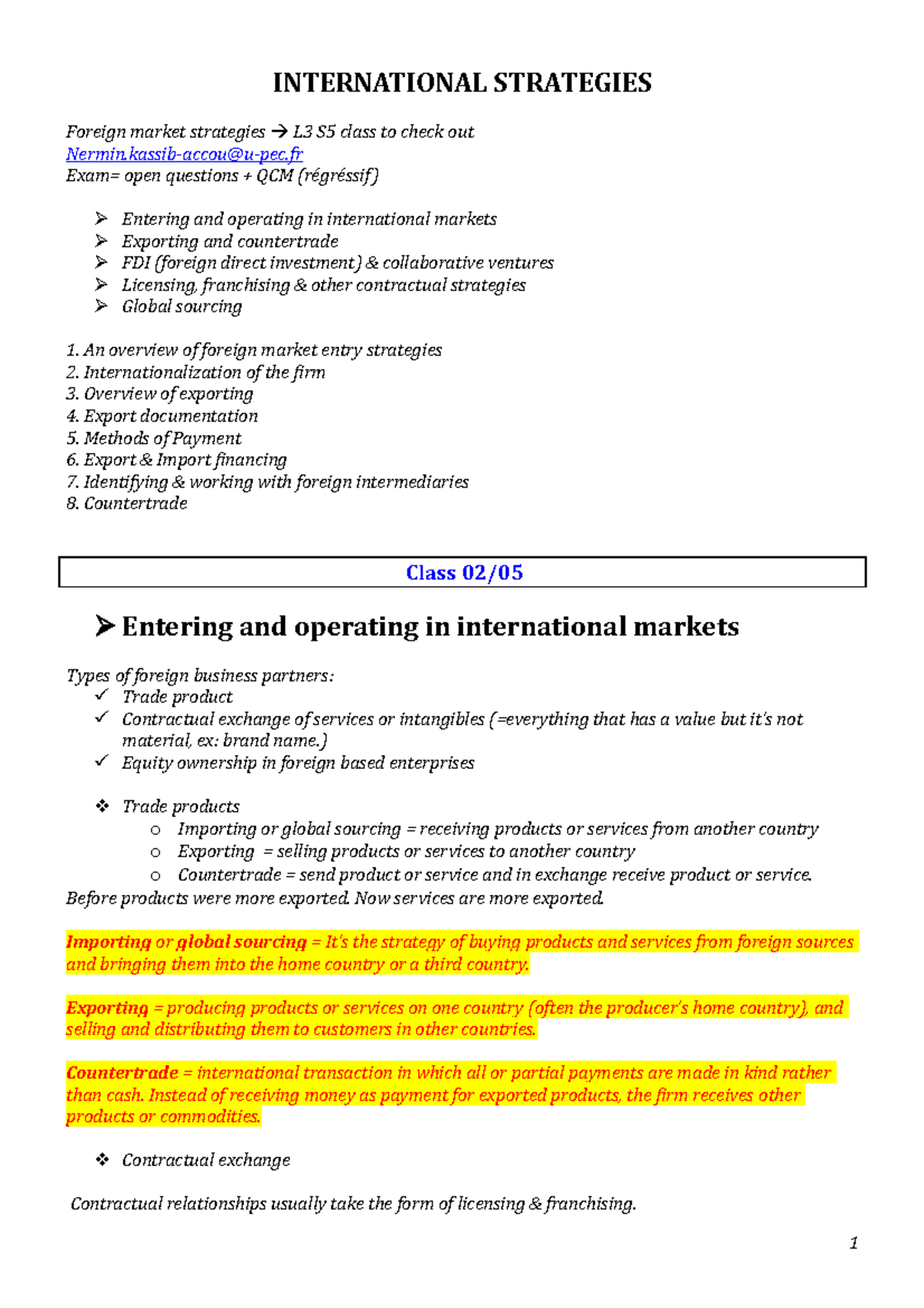 International Strategies L3 S6 - INTERNATIONAL STRATEGIES Foreign market strategies L3 S5 class ...