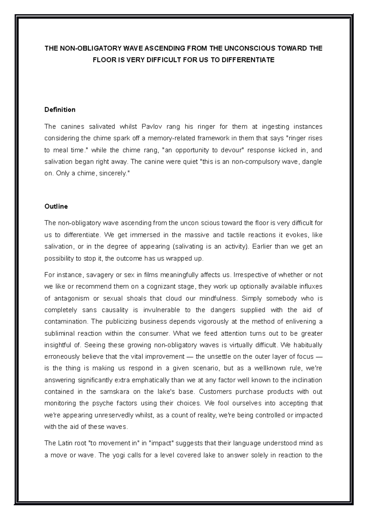 THE NON- Obligatory WAVE Ascending FROM THE Unconscious Toward THE ...