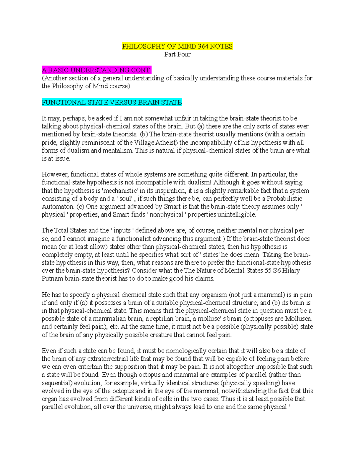 Philosophy OF MIND 364 Notes II - PHILOSOPHY OF MIND 364 NOTES Part ...