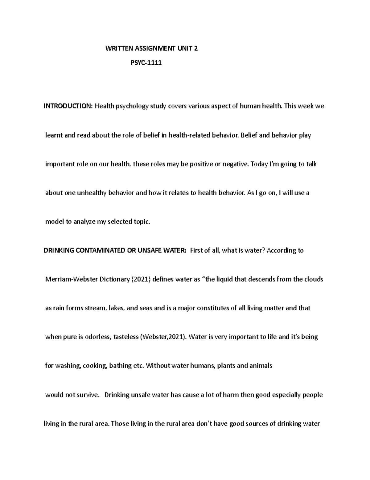 Written Assignment PSYC-1111 UNIT 2 - WRITTEN ASSIGNMENT UNIT 2PSYC ...