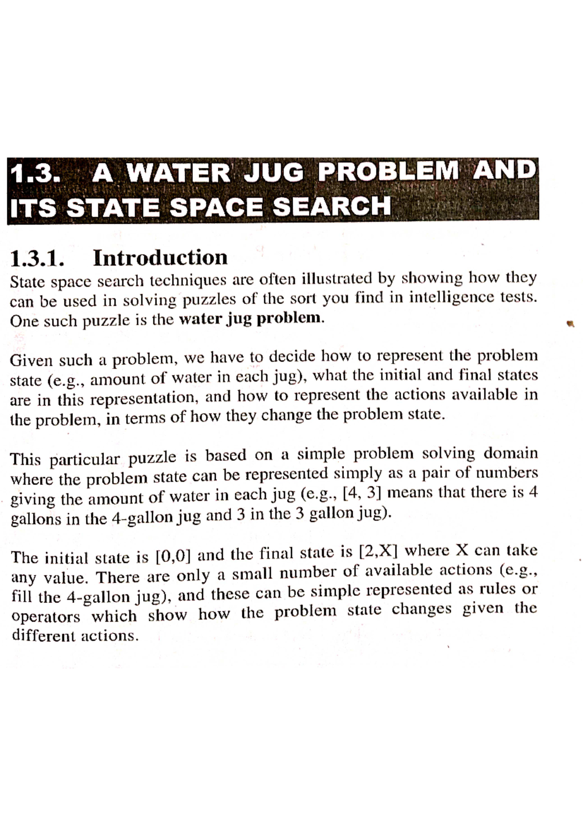 Ai unit 1water jug problem - 1. A WATER JUG PROBLEM AND ITS STATE SPACE ...