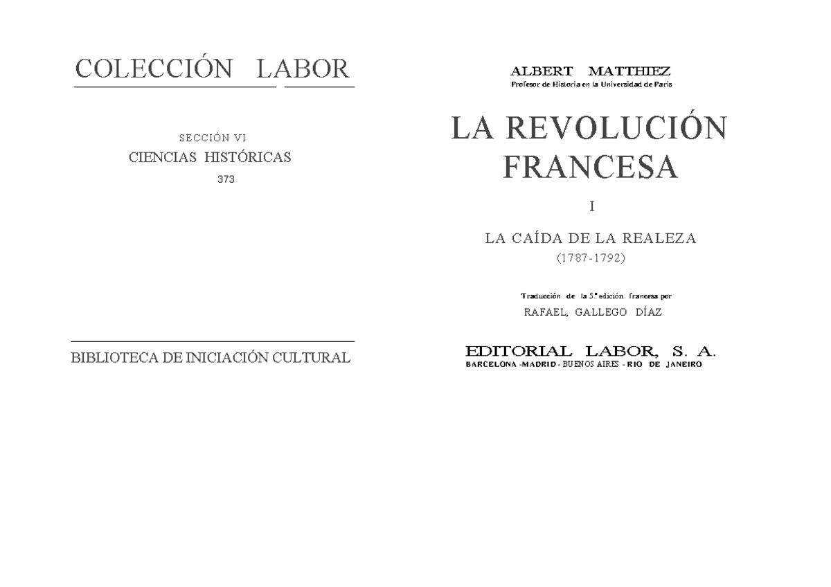 Revolucion Francesa 1 Mathiez-Albert-La-Revolucion-Francesa-TOMO I LA Caida de LA Realeza Crisis ...