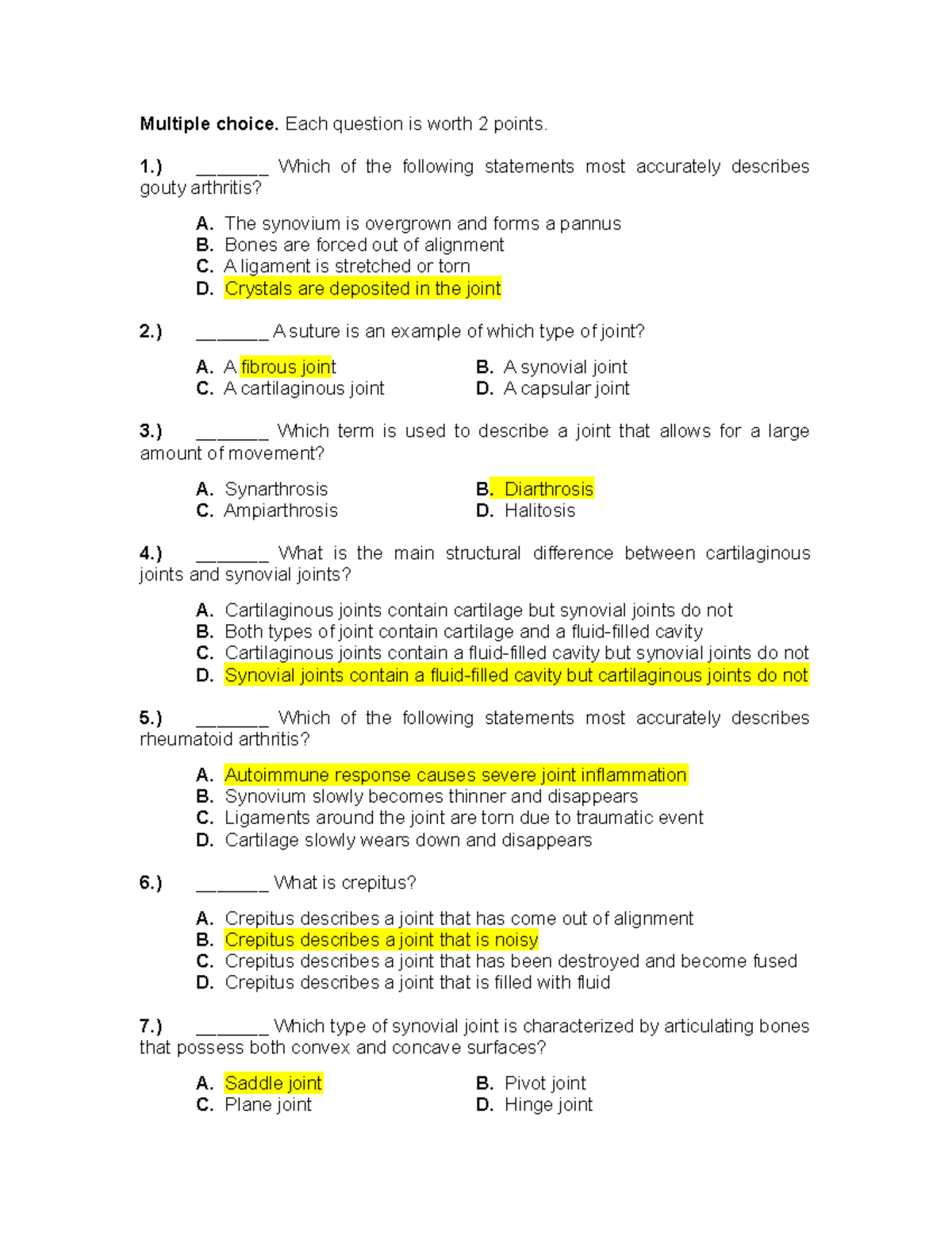 Answered Lecture Exam #3 Bio 13 2008 Summer - Multiple choice. Each ...