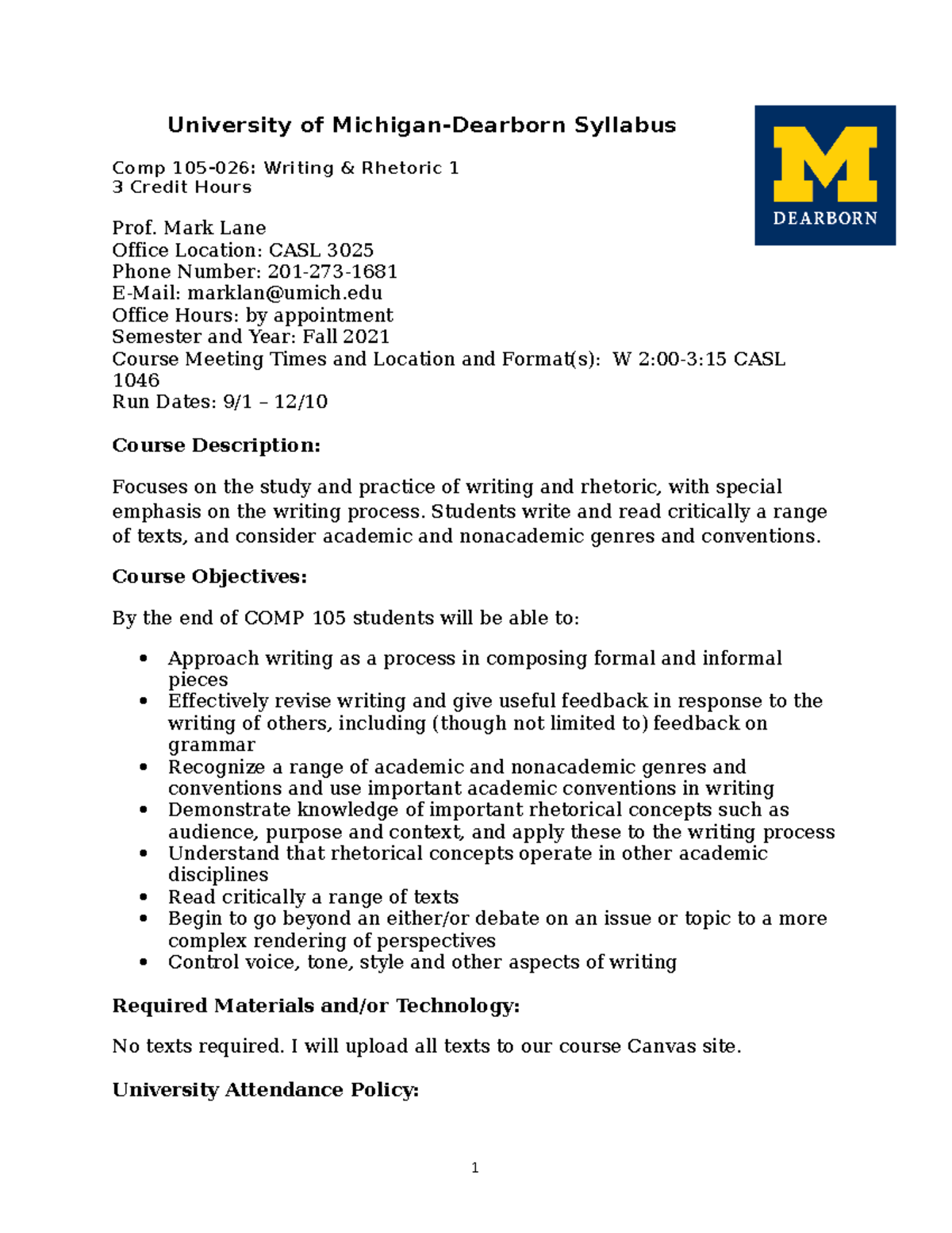 COMP 105 Syllabus - University of Michigan-Dearborn Syllabus Comp 105 ...