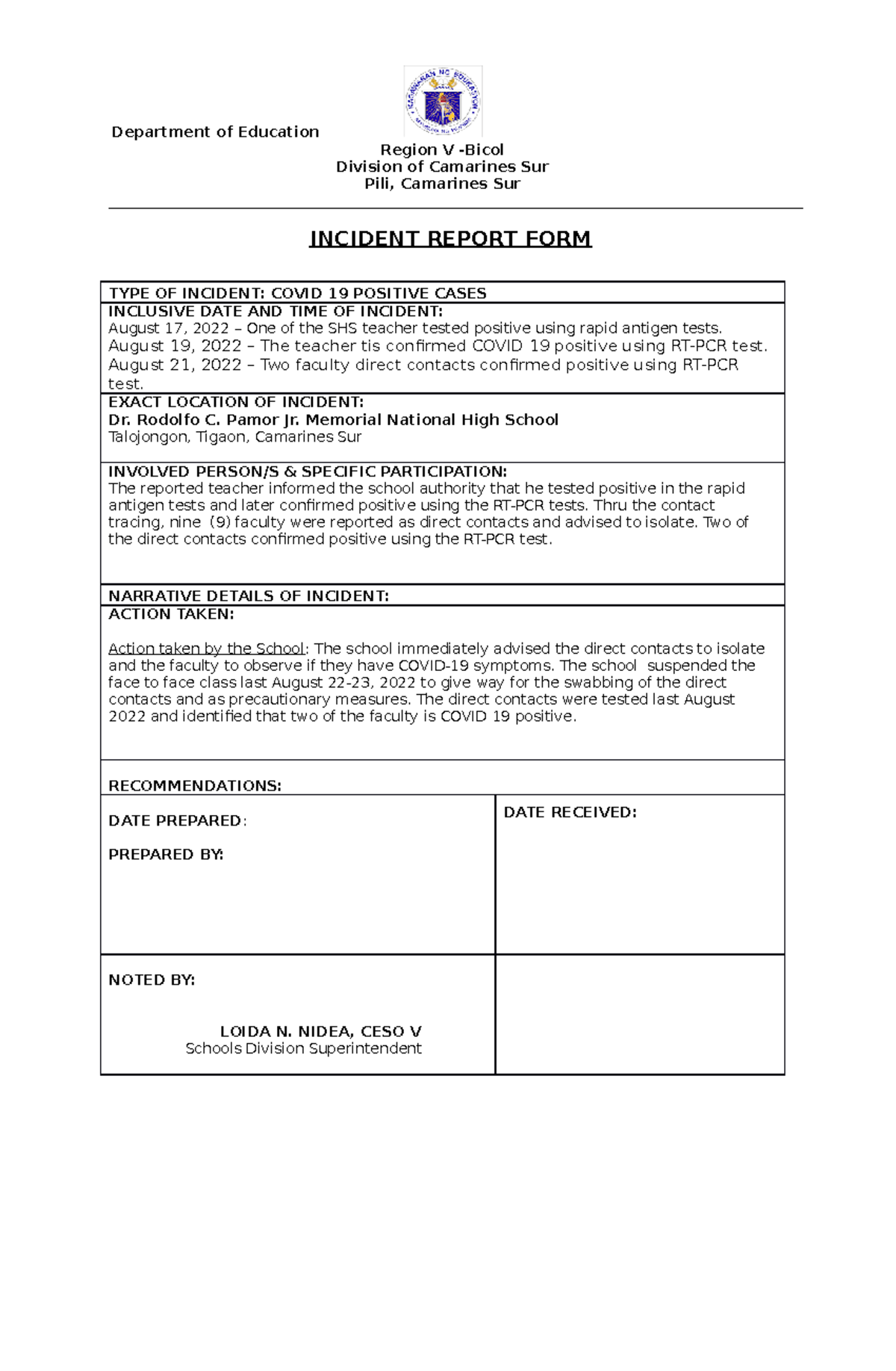 Incident- Report-Form - Department of Education Region V -Bicol ...