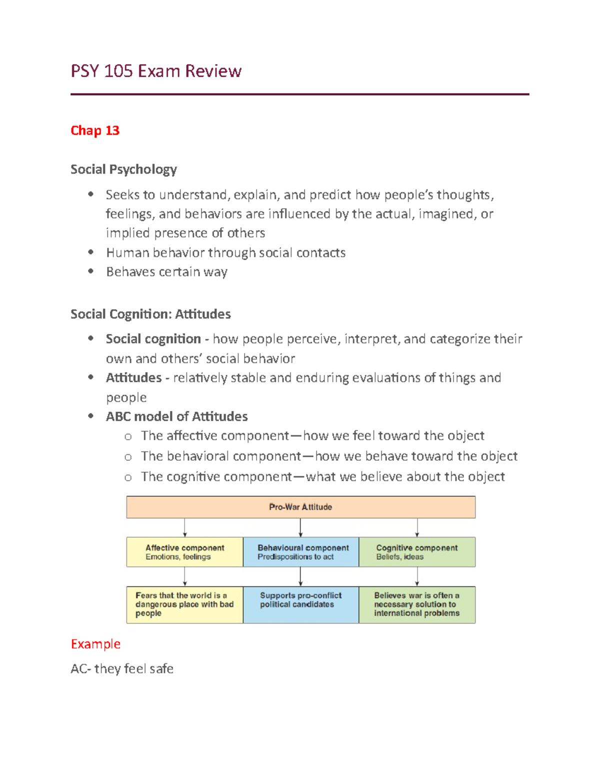 PSY 105 Exam - Notes for exam - PSY 105 Exam Review Chap 13 Social ...