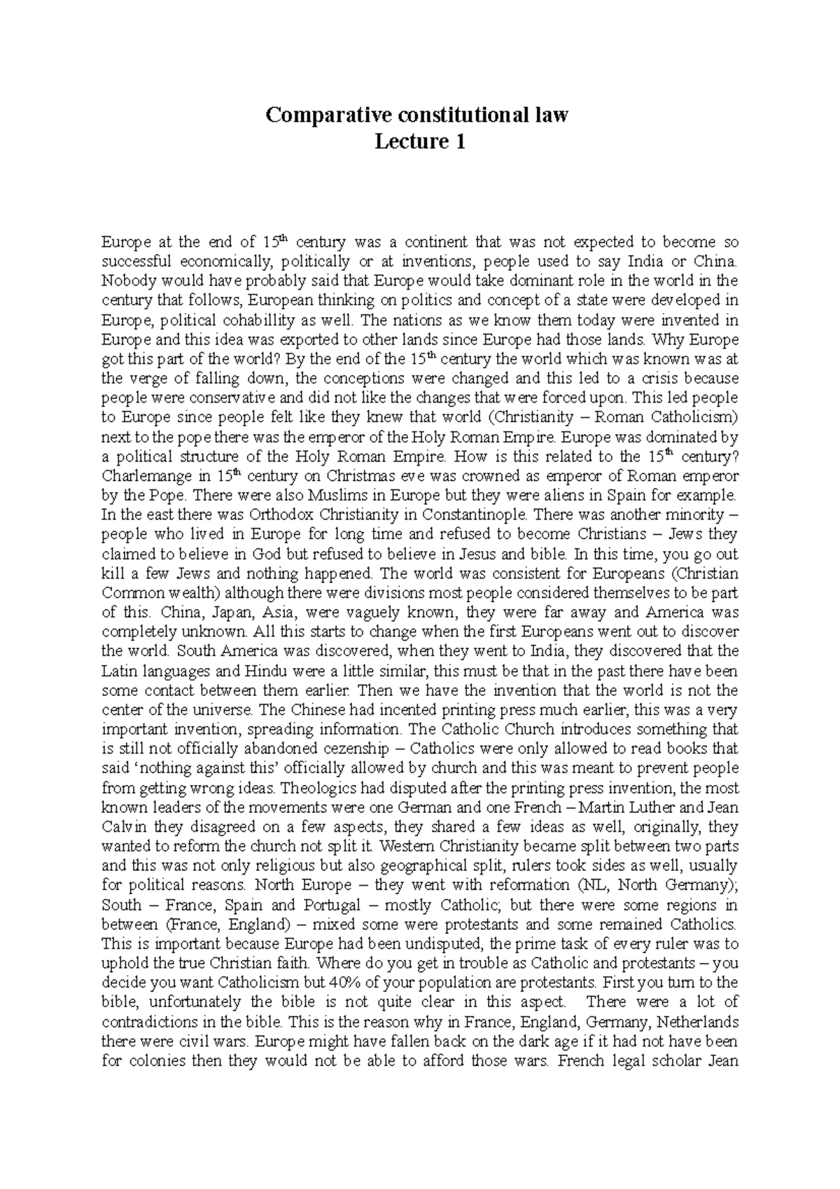 Lecture 1 A - Comparative constitutional law Lecture 1 Europe at the ...