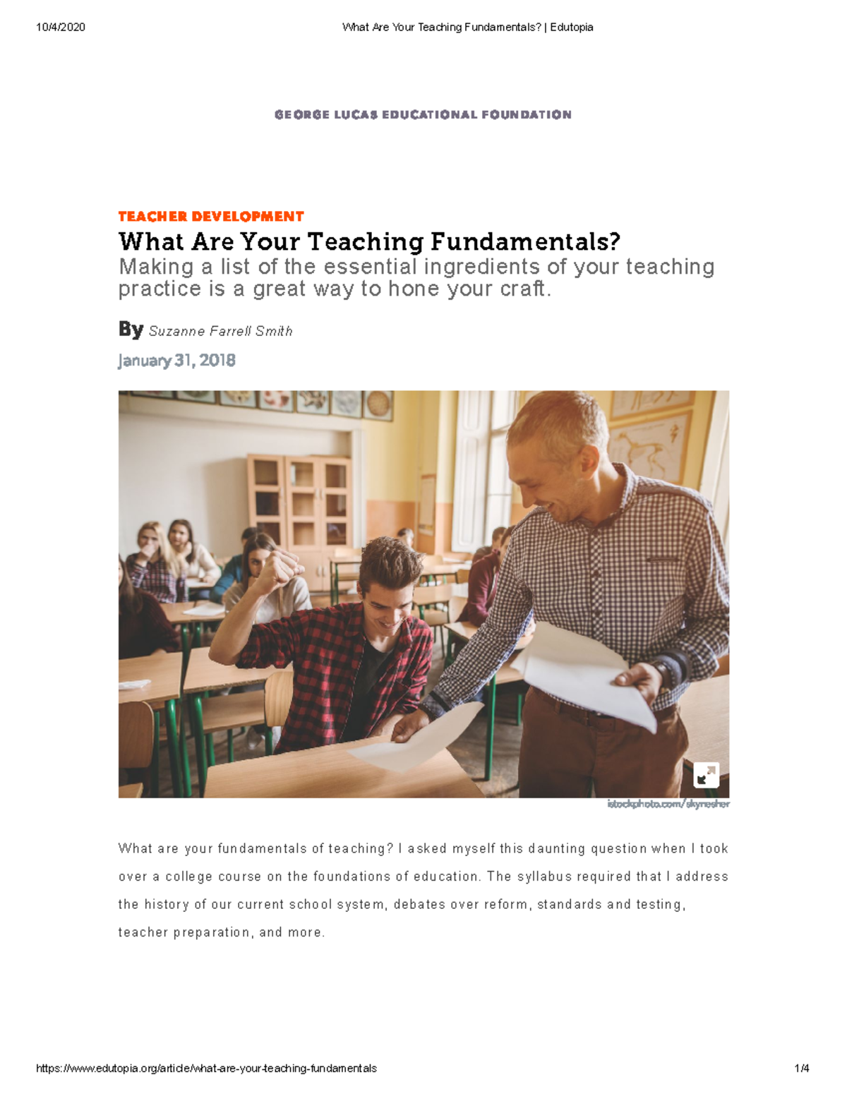 What Are Your Teaching Fundamentals Edutopia - T E AC H E R D E V E LO ...