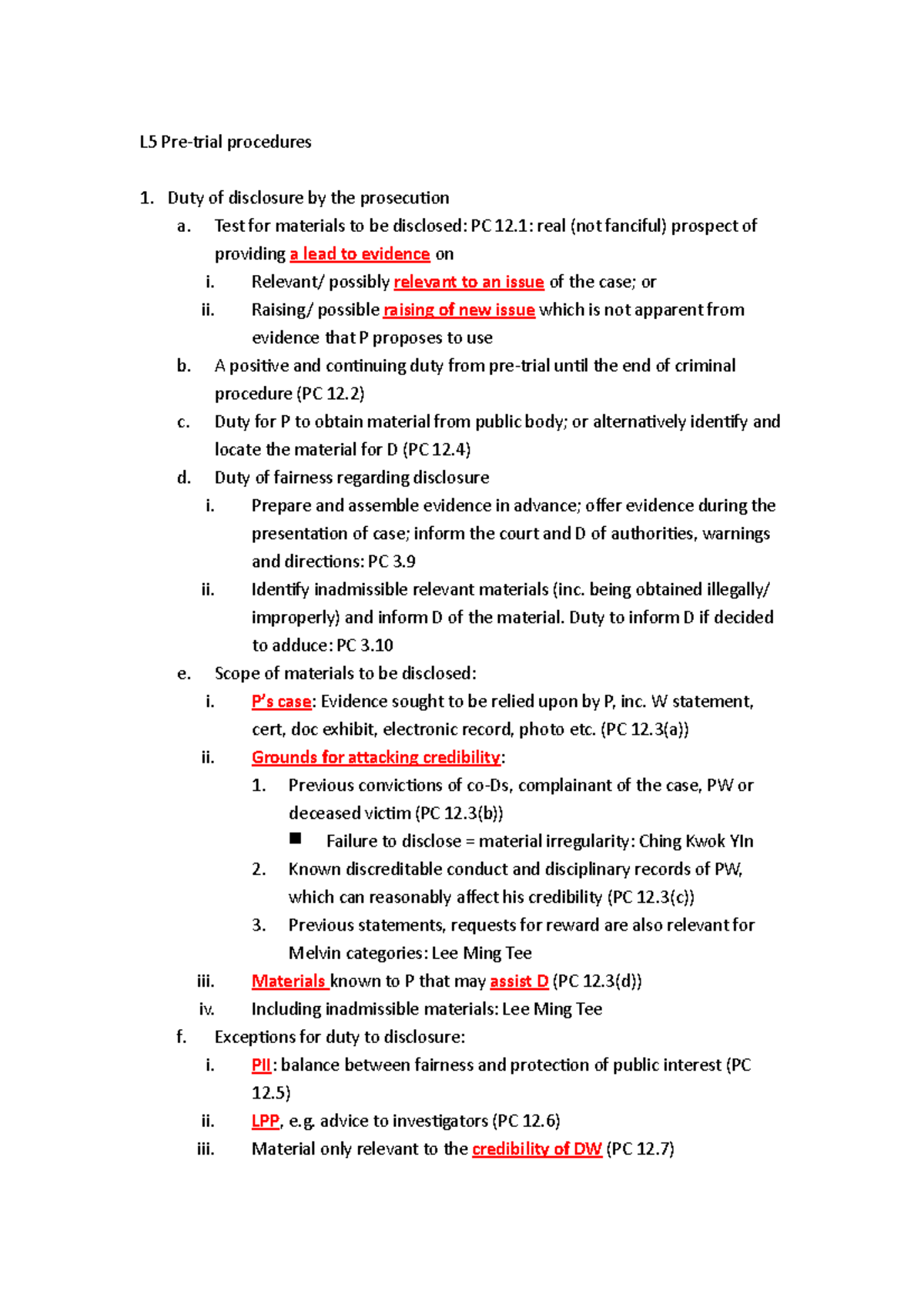 L5 Pre-trial procedures - L5 Pre-trial procedures Duty of disclosure by ...