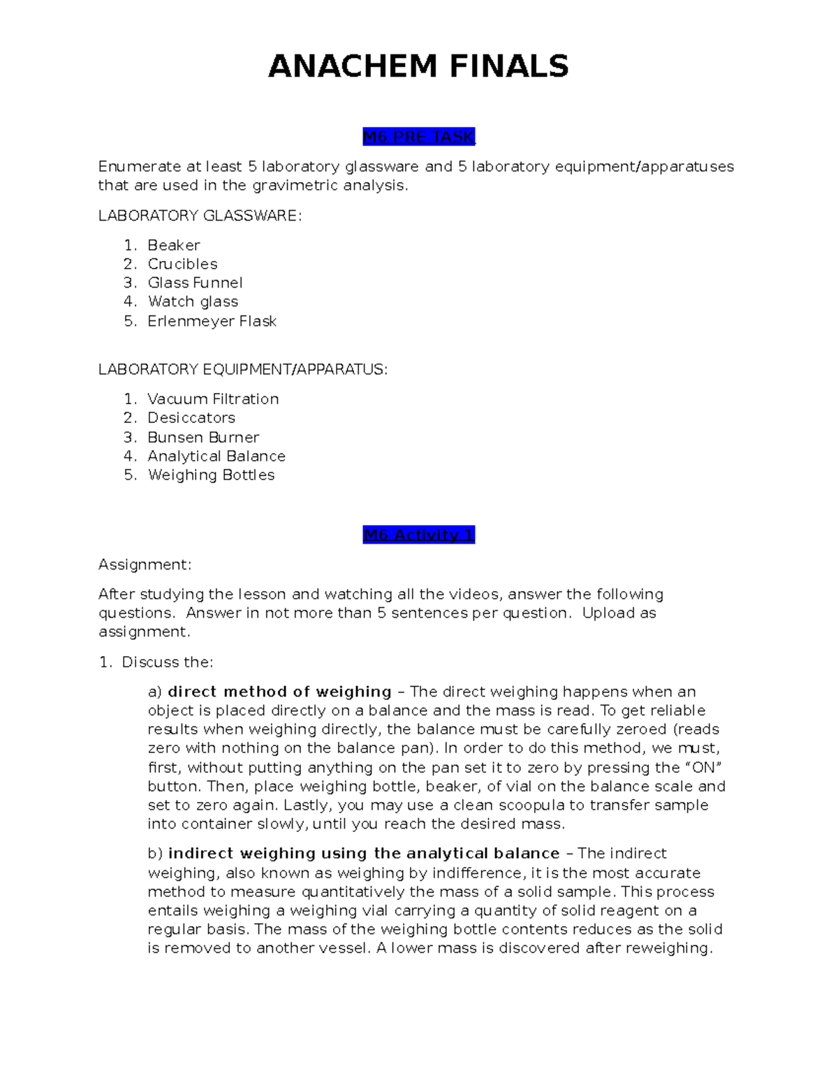 Anachem Finals - Medical Technology - Studocu