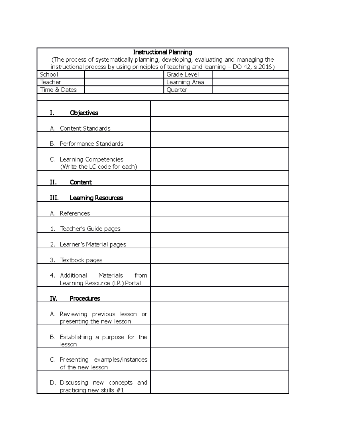 Lesson Plan Format - (The process of systematically planning ...