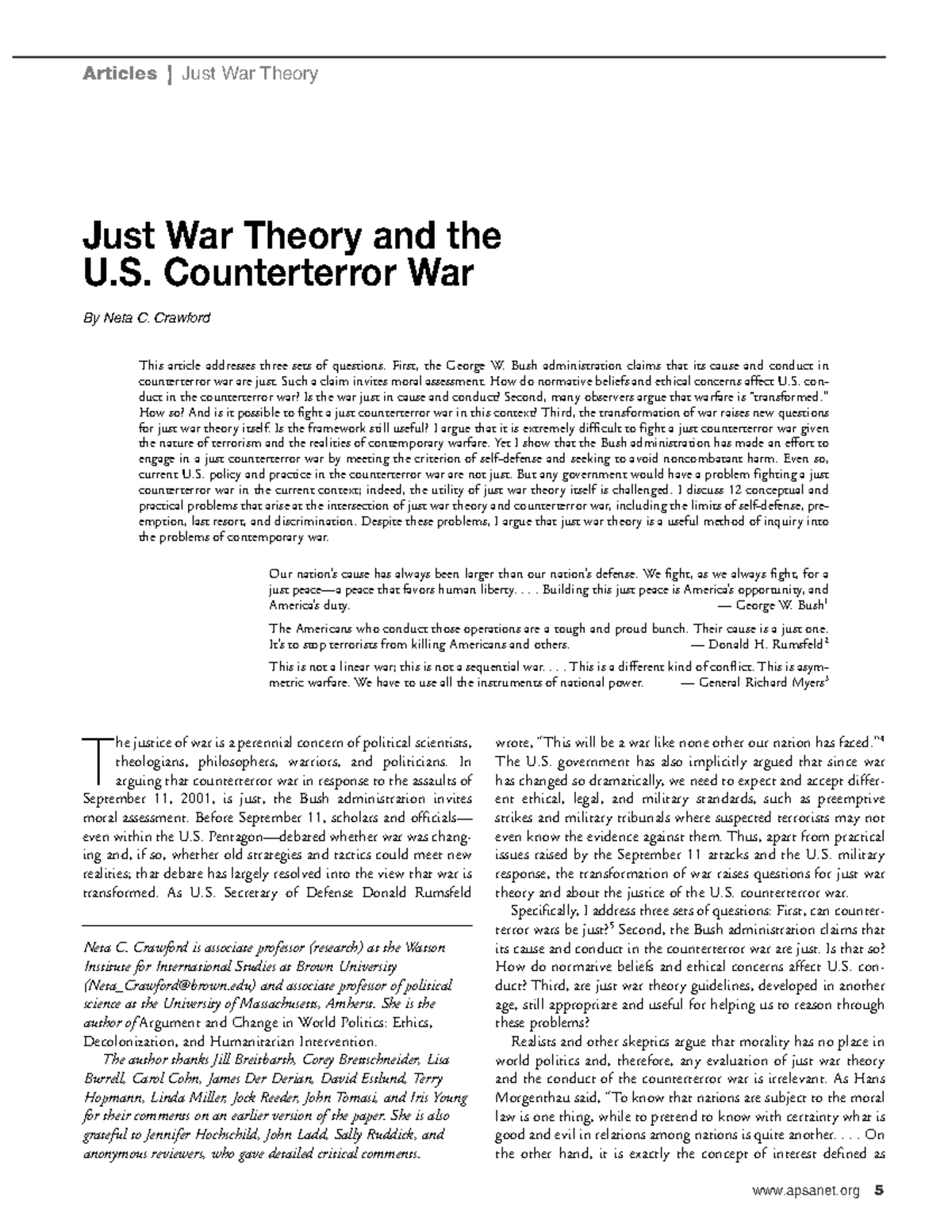 Crawford Just War Theory On Terror - Articles Just War Theory Just War ...