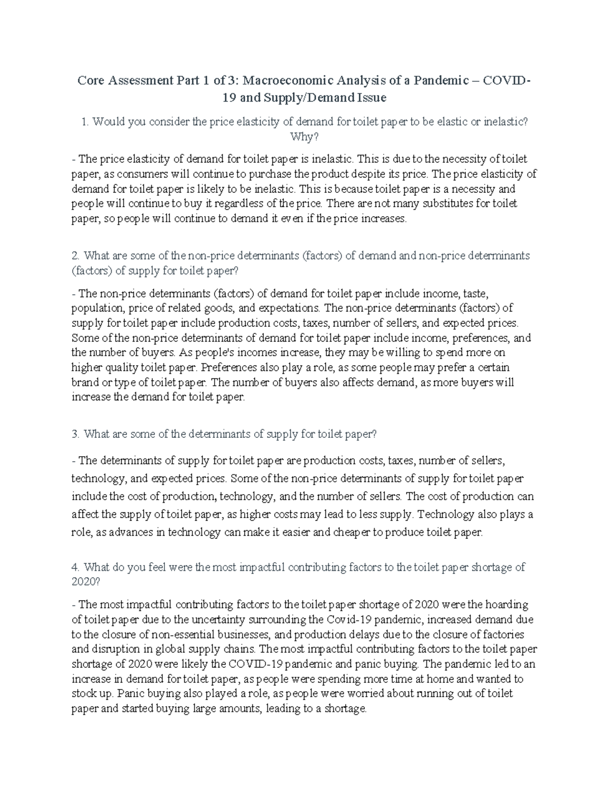 Unit 2 Econ Assignment - Core Assessment Part 1 of 3: Macroeconomic Analysis of a Pandemic ...