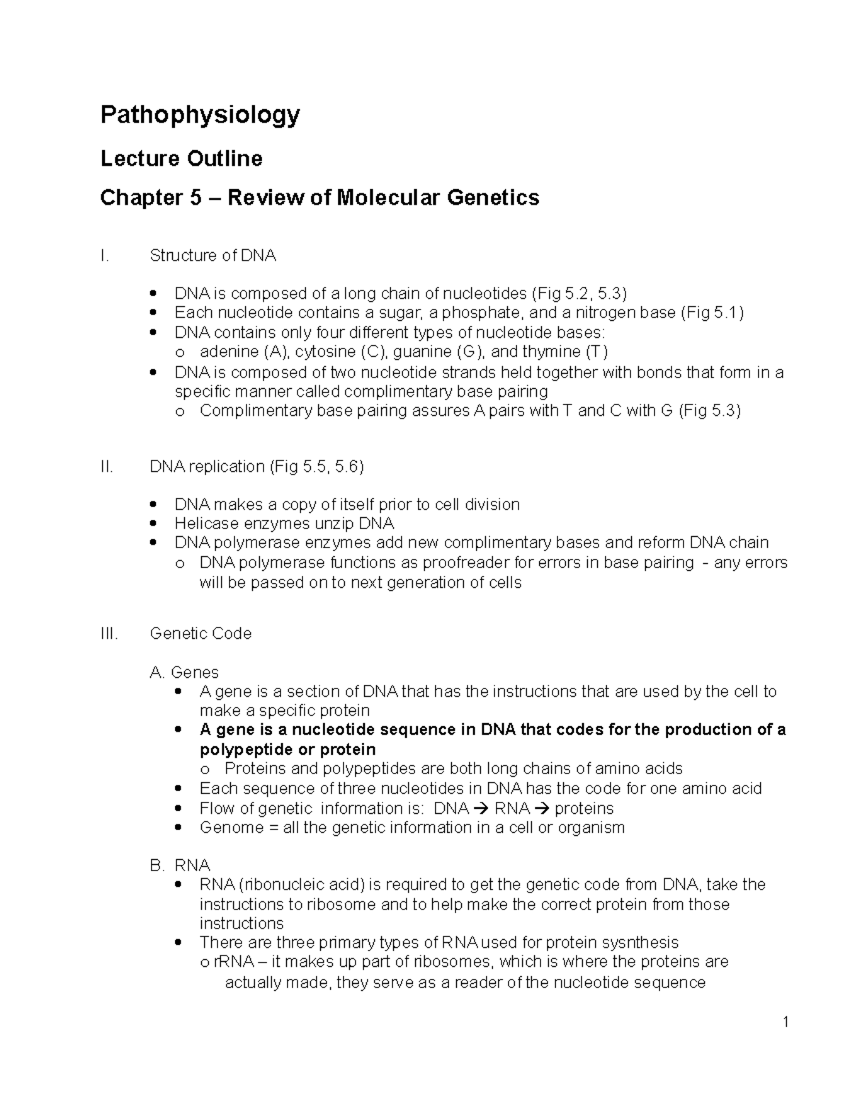 Chapter 5 and 6 - Genetics - Pathophysiology Lecture Outline Chapter 5 ...