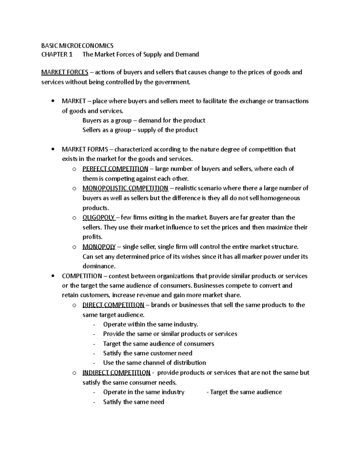 Basic Microeconomics - BASIC MICROECONOMICS CHAPTER 1 The Market Forces ...