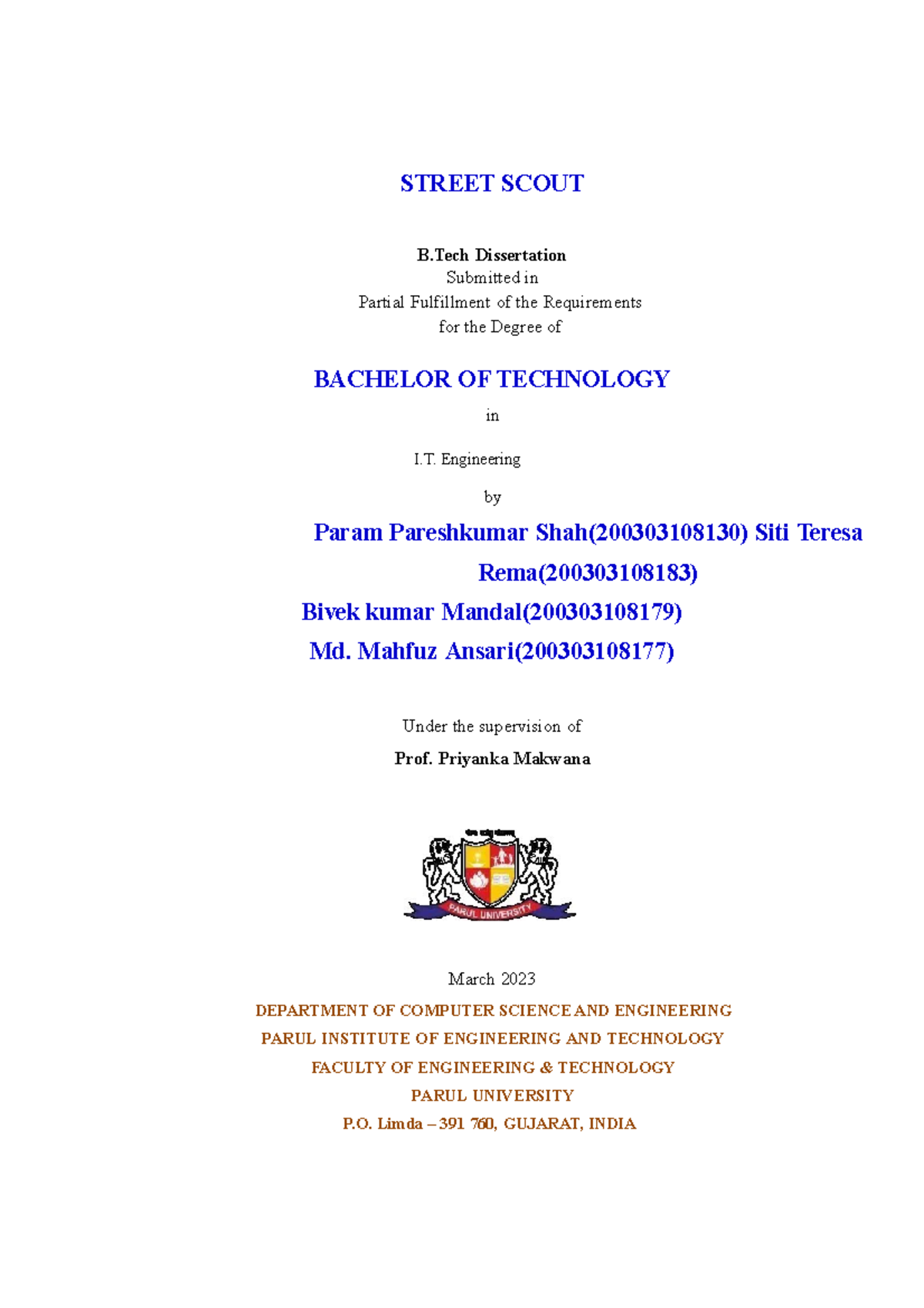 Street Scout Report FILE - STREET SCOUT B Dissertation Submitted in ...