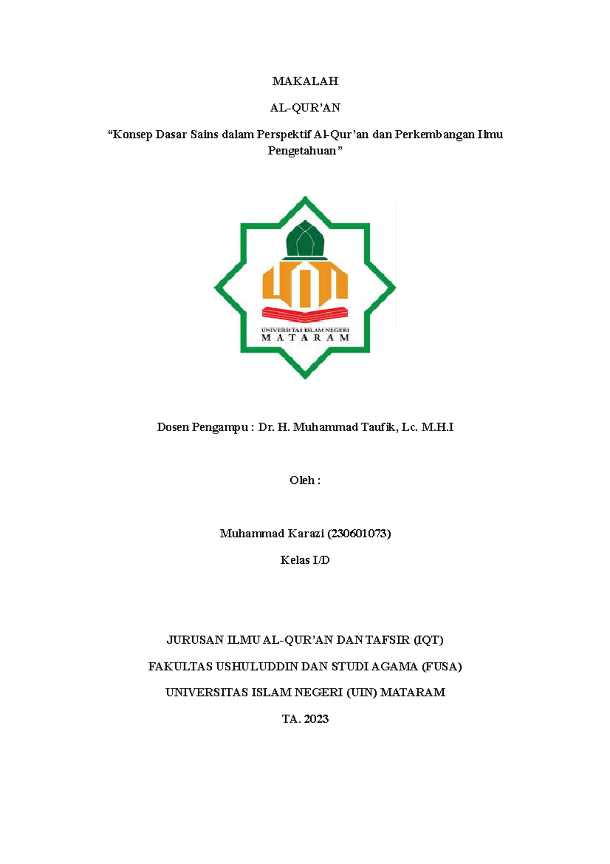 Makalah AL-QUR'AN - maklaah al qur'an - MAKALAH AL-QUR’AN “Konsep Dasar ...