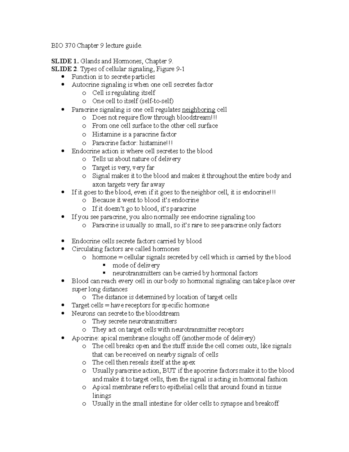 BIO 370 Chapter9 Lecture Notes - BIO 370 Chapter 9 lecture guide. SLIDE ...