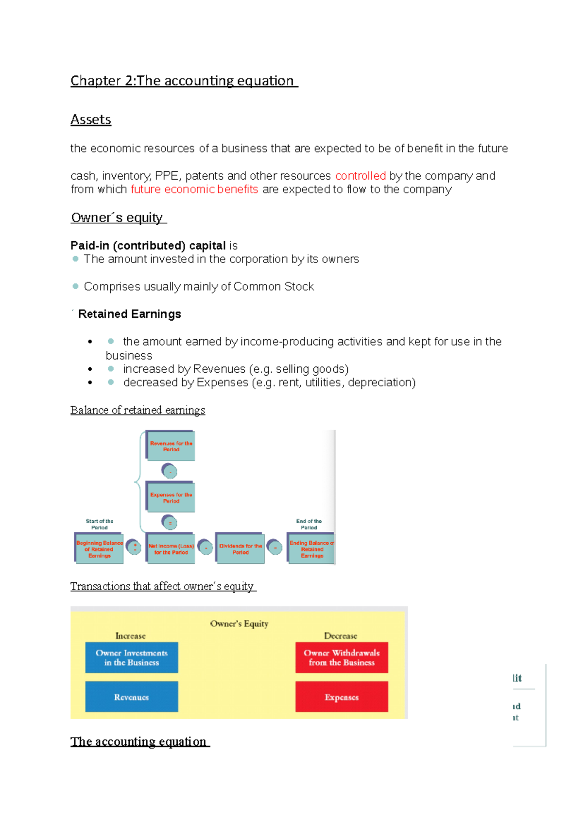 Chapter 2 ACC - Chapter 2:The accounting equation Assets the economic ...