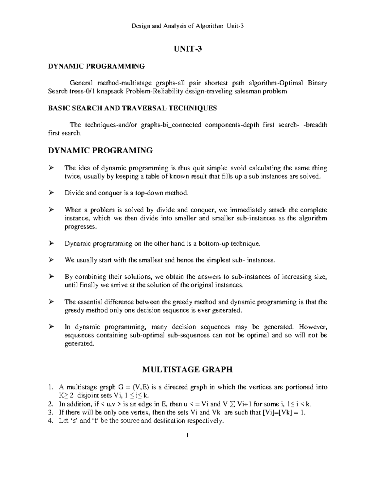 Unit-3 Notes (1) drivelink - UNIT- 3 DYNAMIC PROGRAMMING General method ...